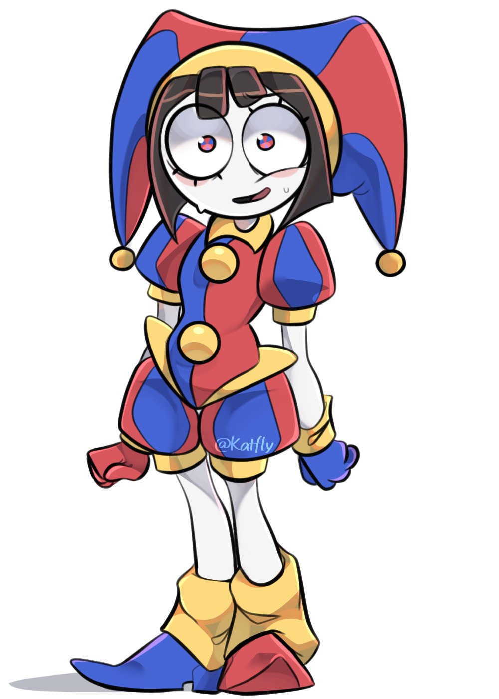 Safebooru - 1girl asymmetrical gloves blue eyes blue gloves brown hair colored skin commentary ...