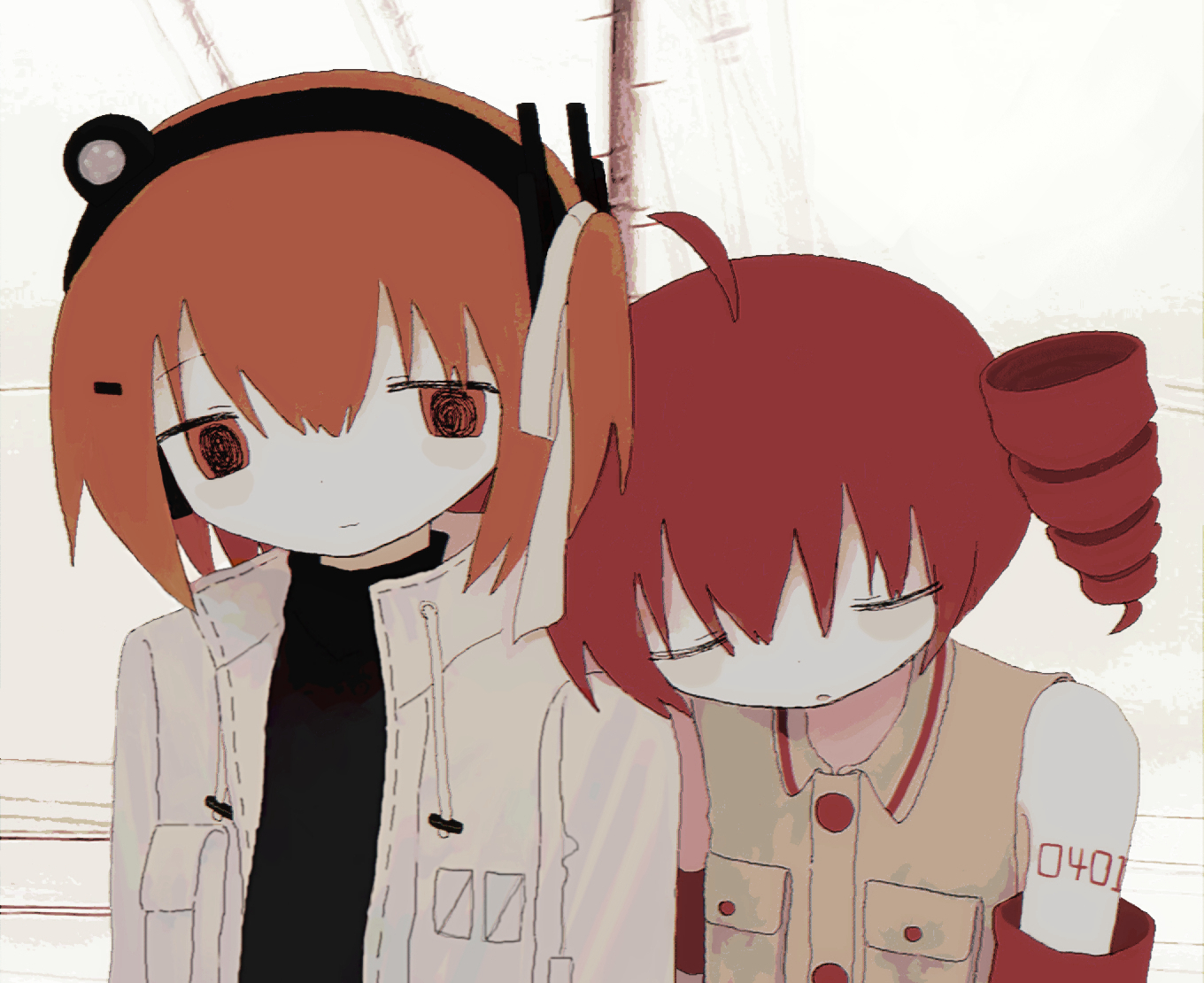 Safebooru - 2girls a.i. voice adachi rei ahoge bare shoulders black shirt buttons closed eyes ...