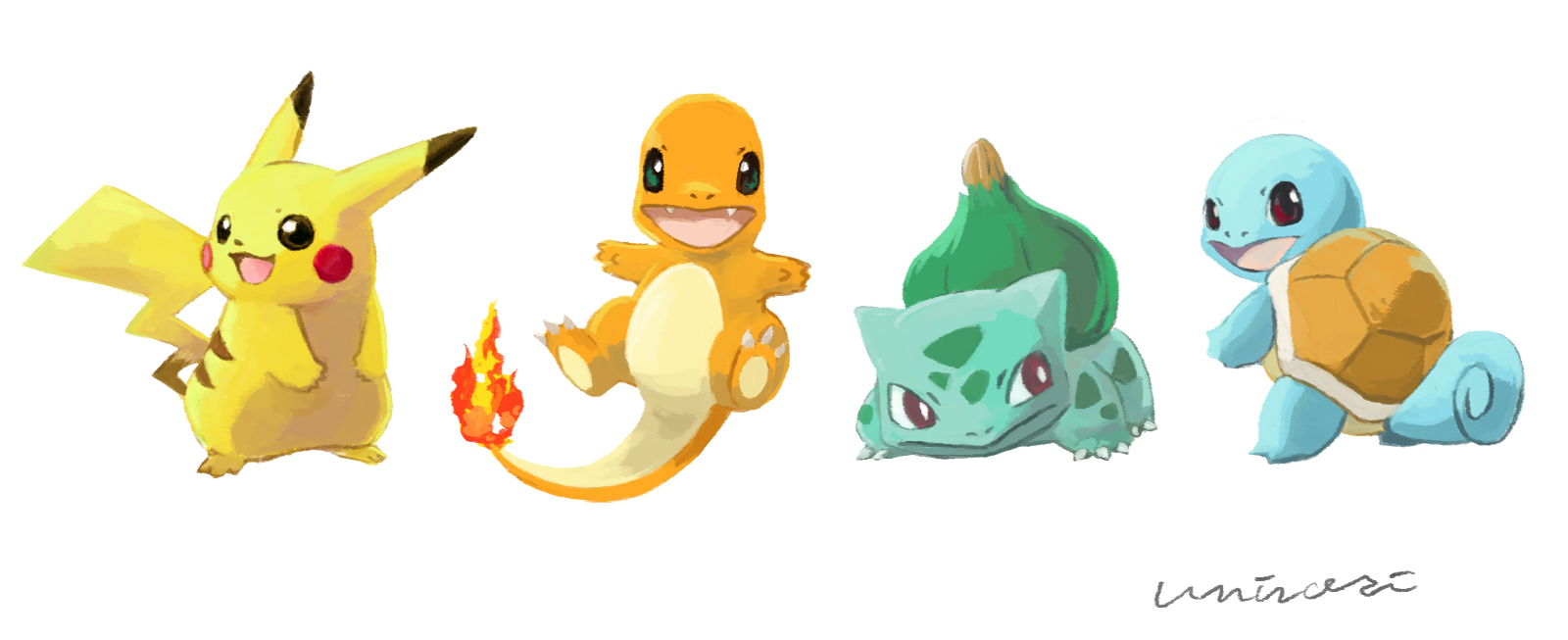 Safebooru - animal focus bright pupils brown eyes bulbasaur charmander claws fangs flame-tipped ...