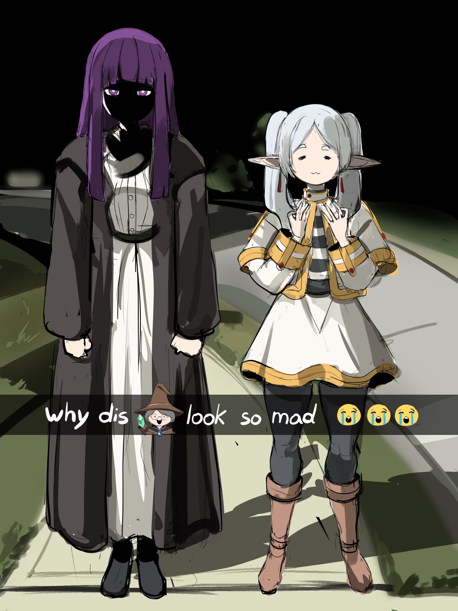 Safebooru - 2girls :| closed mouth dark emoji english text fern (sousou ...