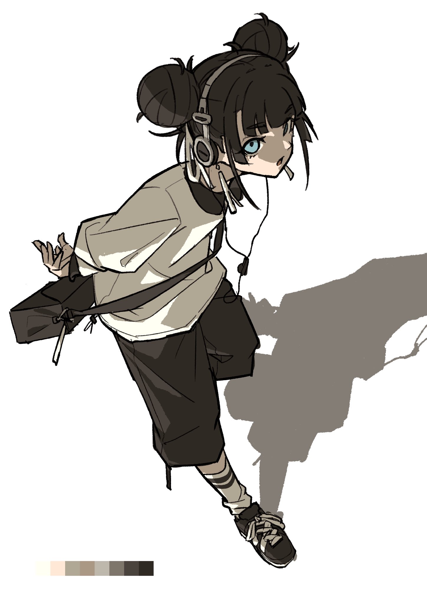 Safebooru - 1girl ankle socks arms behind back bag black footwear black ...