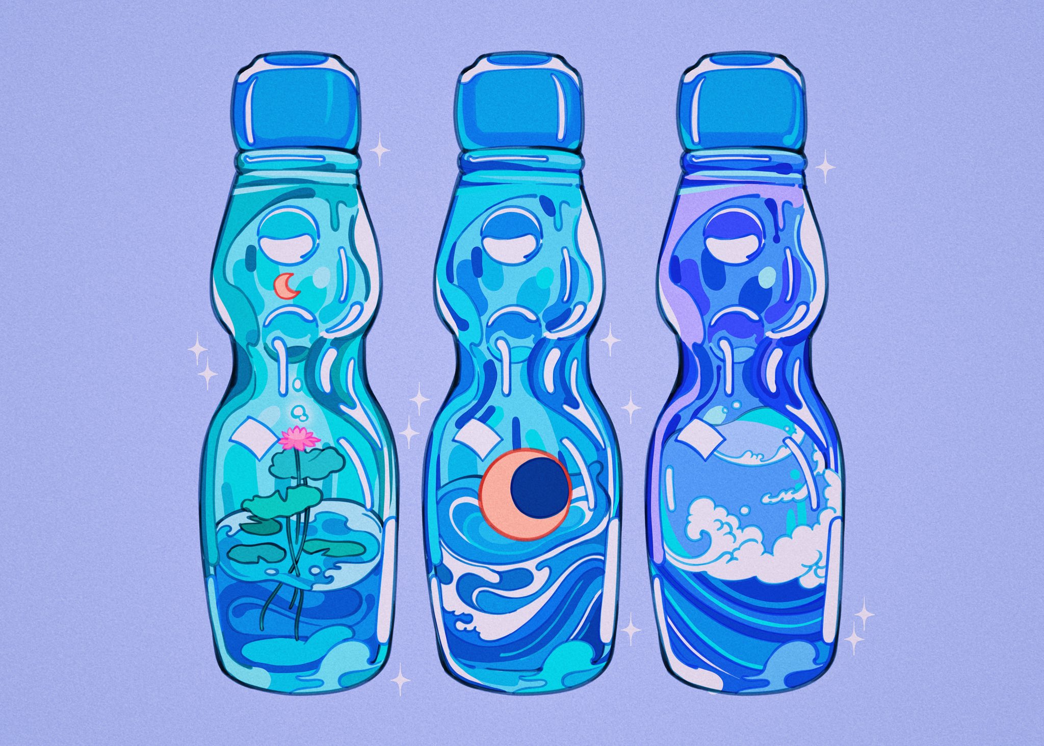 Safebooru - blue background blue theme bottle crescent moon drink ...