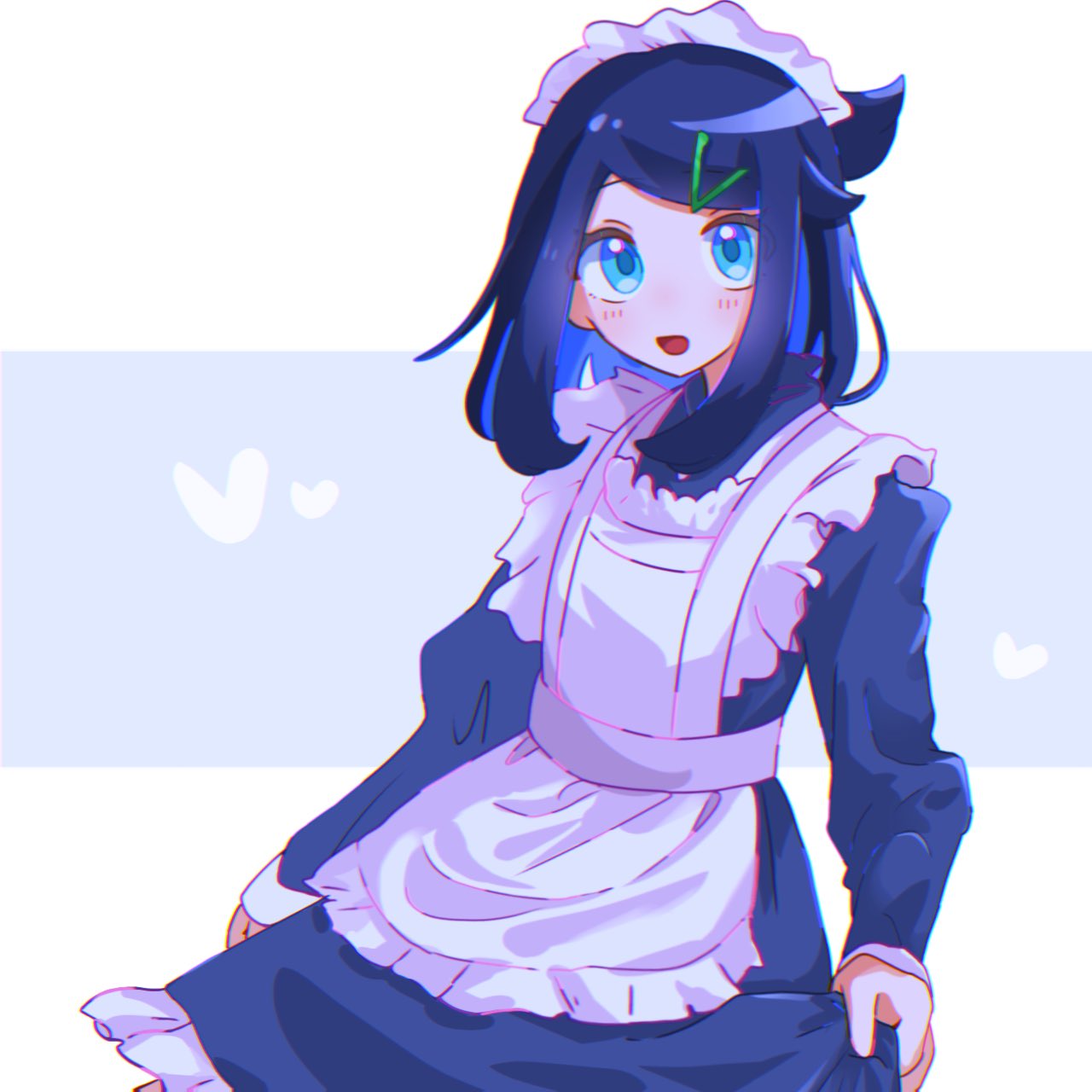 Safebooru - 1girl apron black hair blue eyes blush chromatic aberration ...