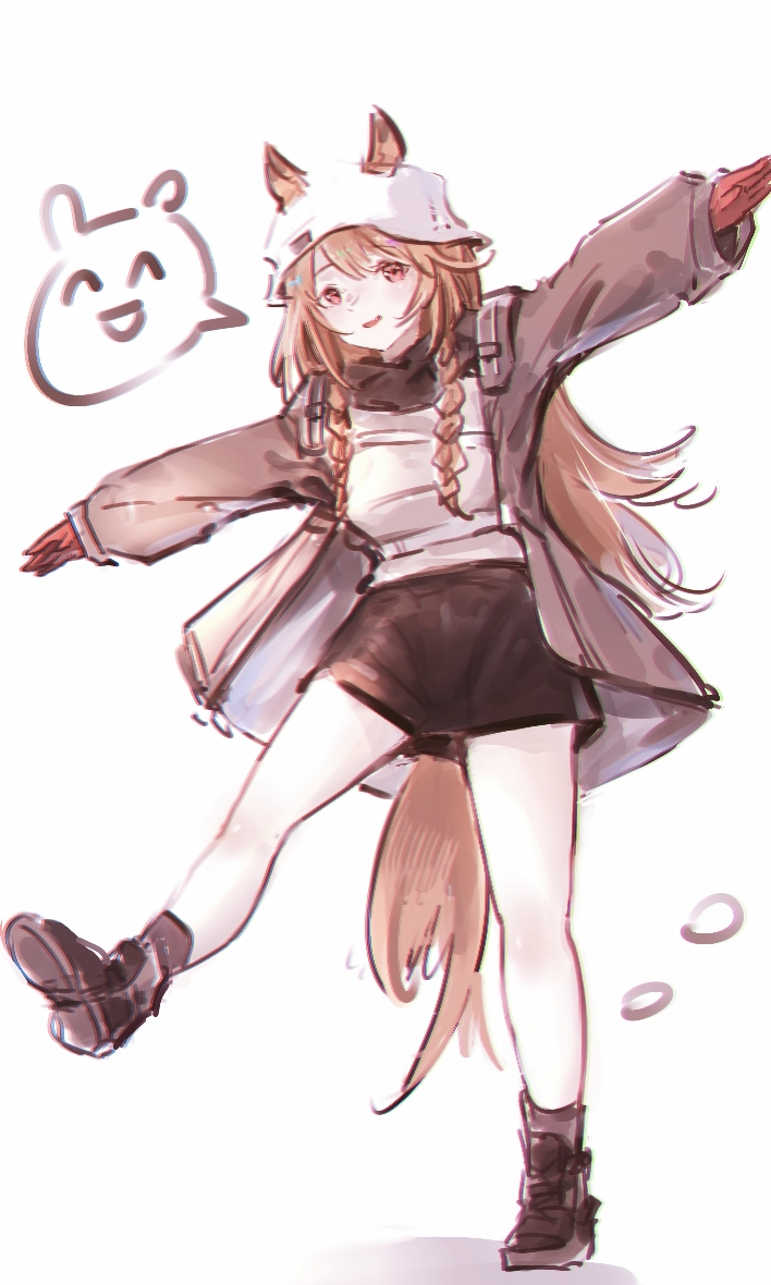 Safebooru - 1girl ^ ^ aliasing animal ears arknights black footwear black scarf black shorts ...