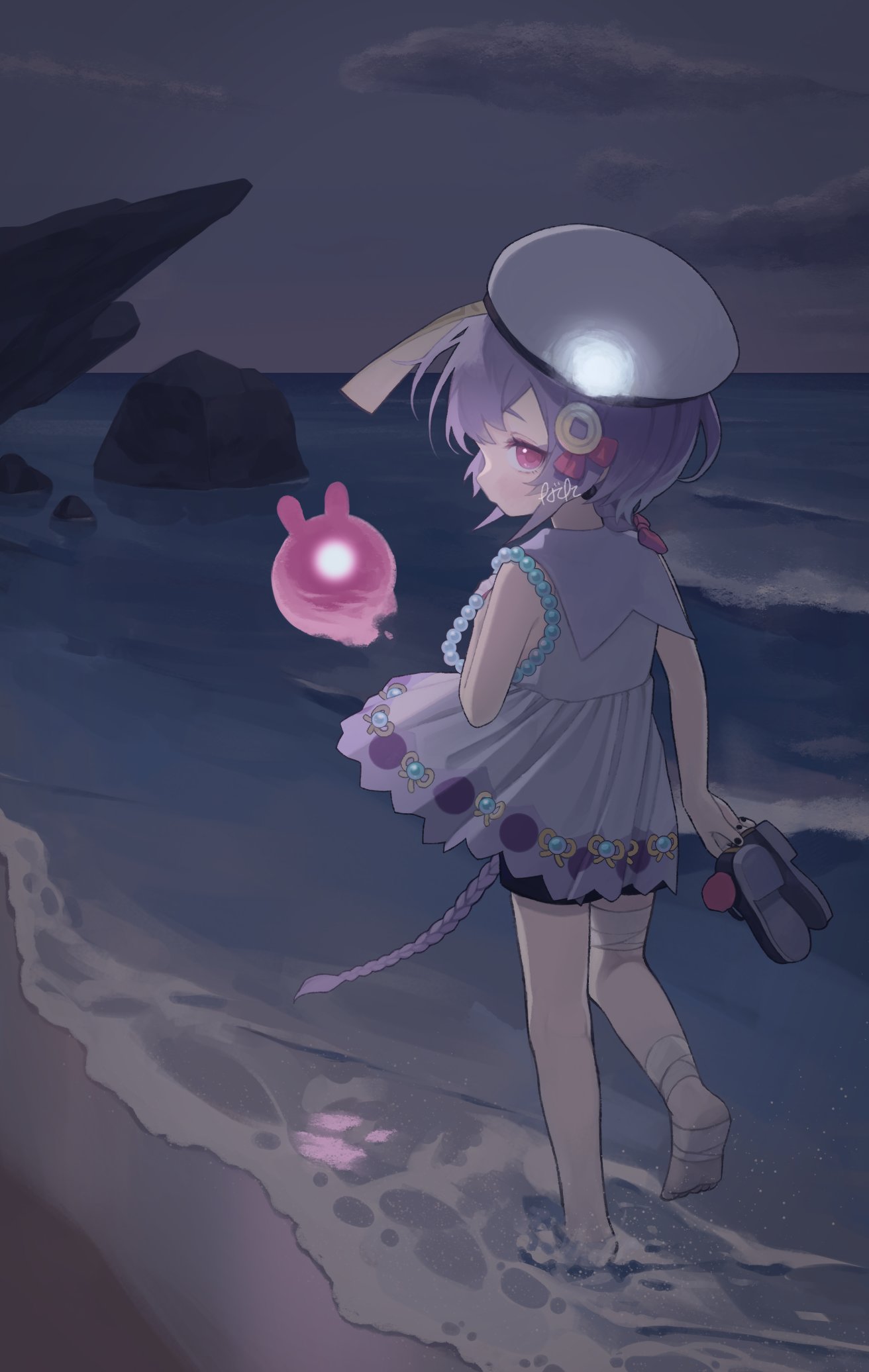 Safebooru - 1girl 750x077 artist name bandaged foot bandaged leg bandages beach bead necklace ...