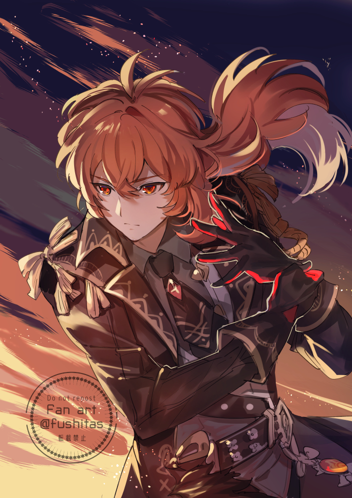 Safebooru - 1boy antenna hair artist name belt black belt black gloves black jacket black ...