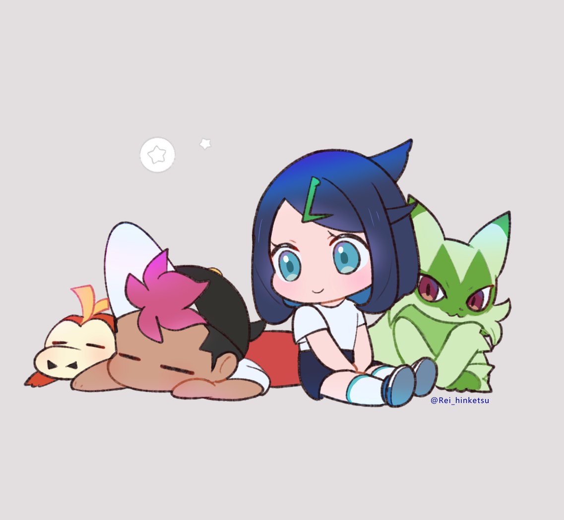 Safebooru - 1boy 1girl black hat black shorts chibi closed eyes closed ...