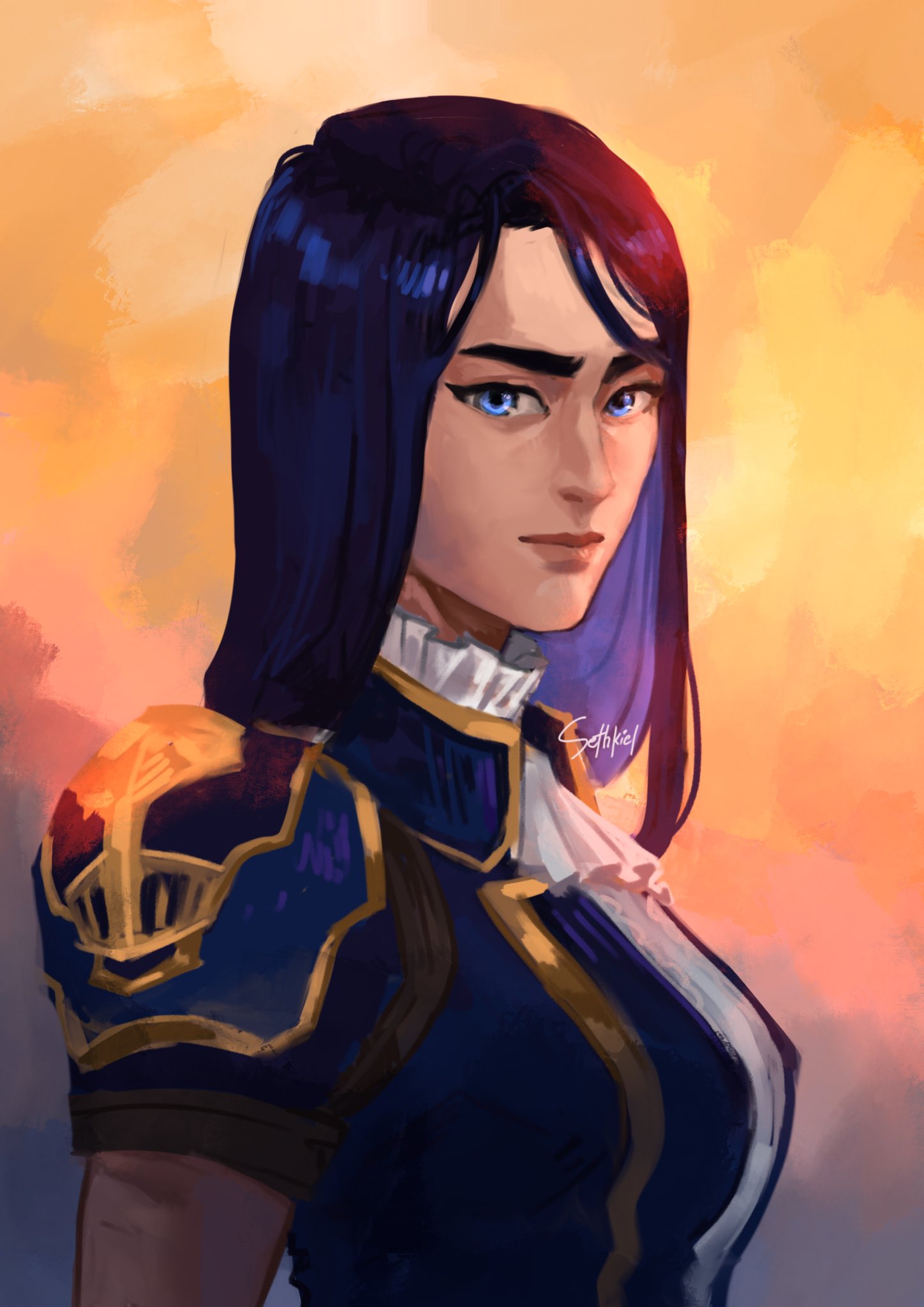Safebooru - 1girl arcane: league of legends arcane caitlyn artist name ascot blue eyes blue hair ...