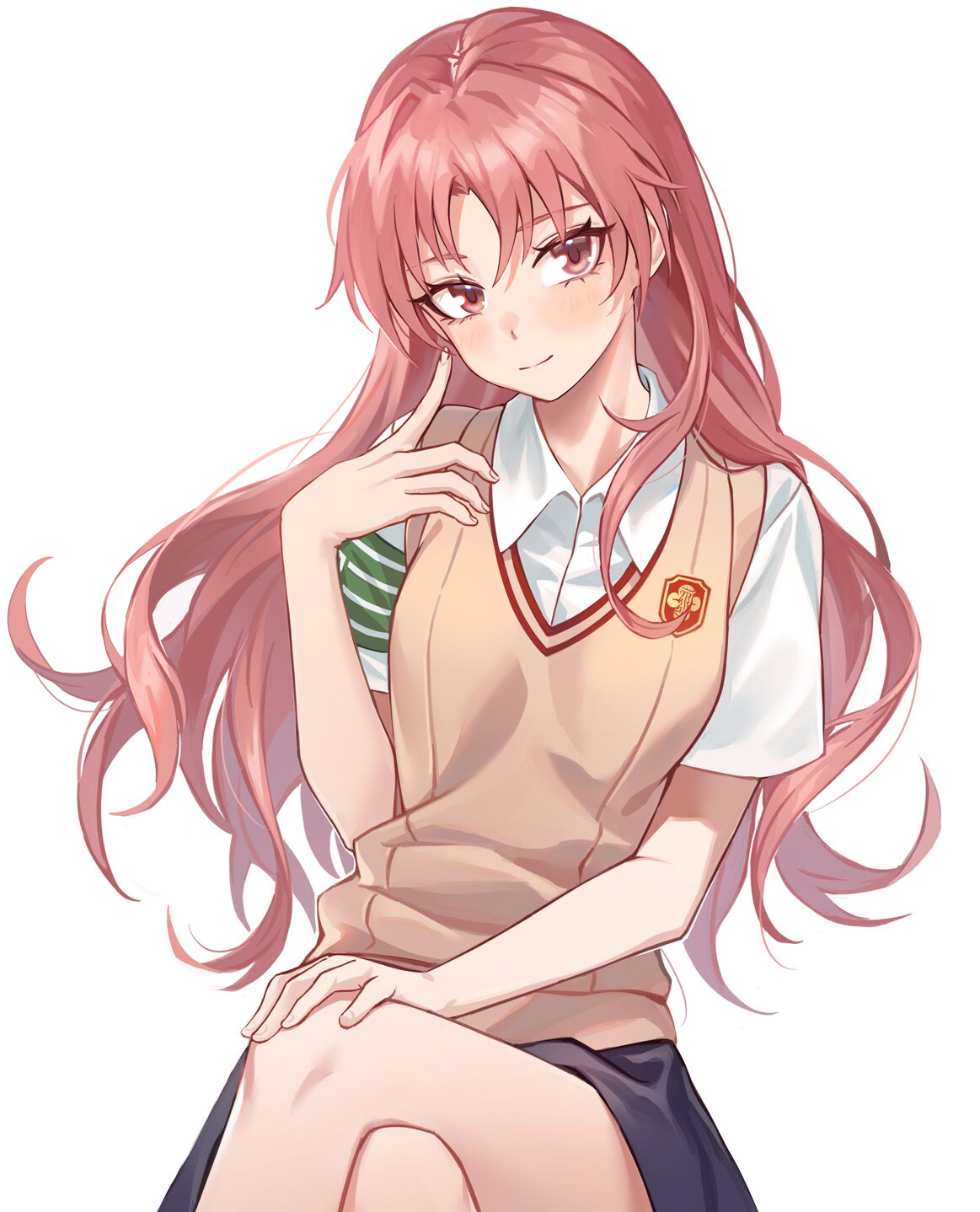 Safebooru - 1girl alternate hairstyle armband breasts brown eyes brown hair brown sweater vest ...