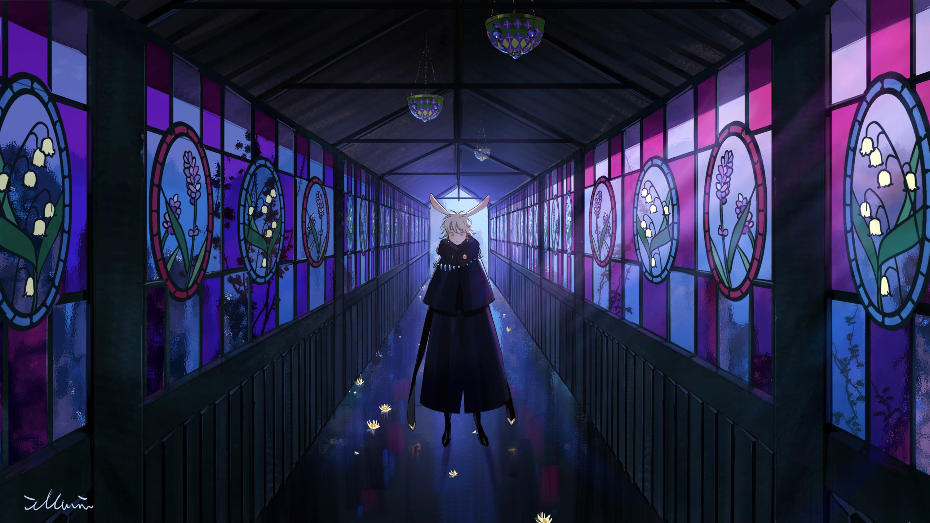 Safebooru - 1boy animal ears artist name black coat black footwear black jacket blonde hair blue ...