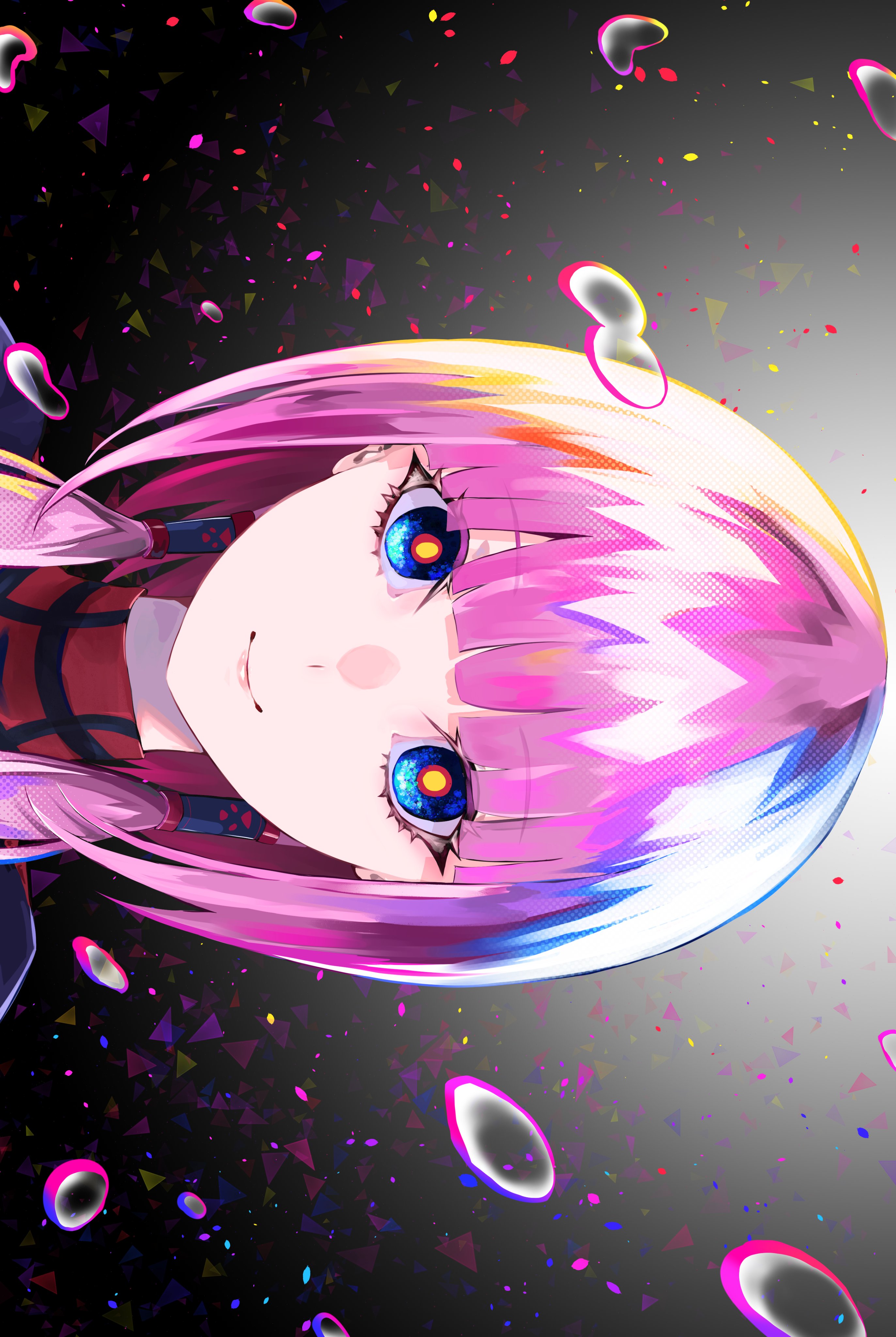 Safebooru - 1girl absurdres black background blue eyes blue jacket blunt bangs gradient ...