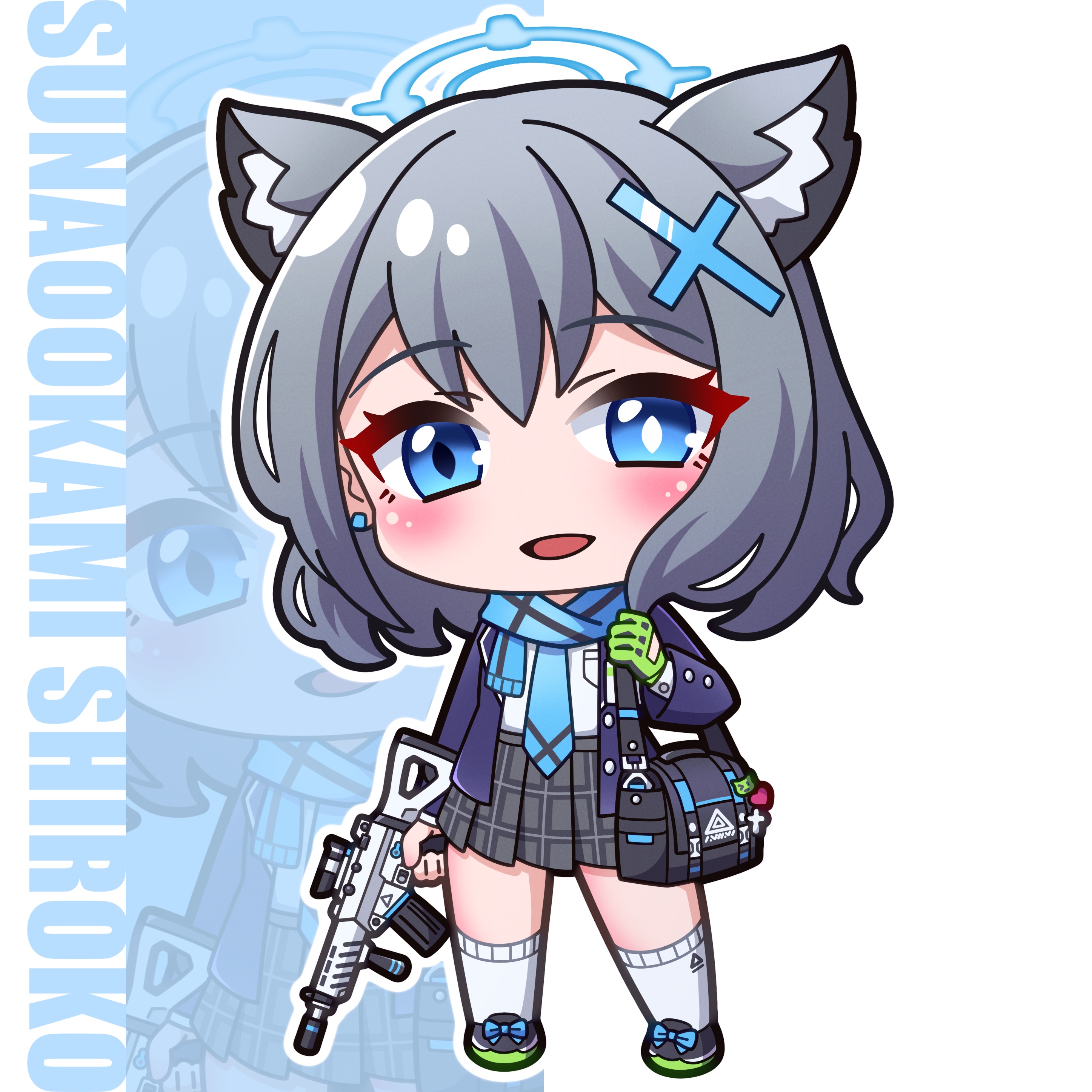 Safebooru - 1girl :d absurdres animal ear fluff animal ears assault rifle bag black footwear ...