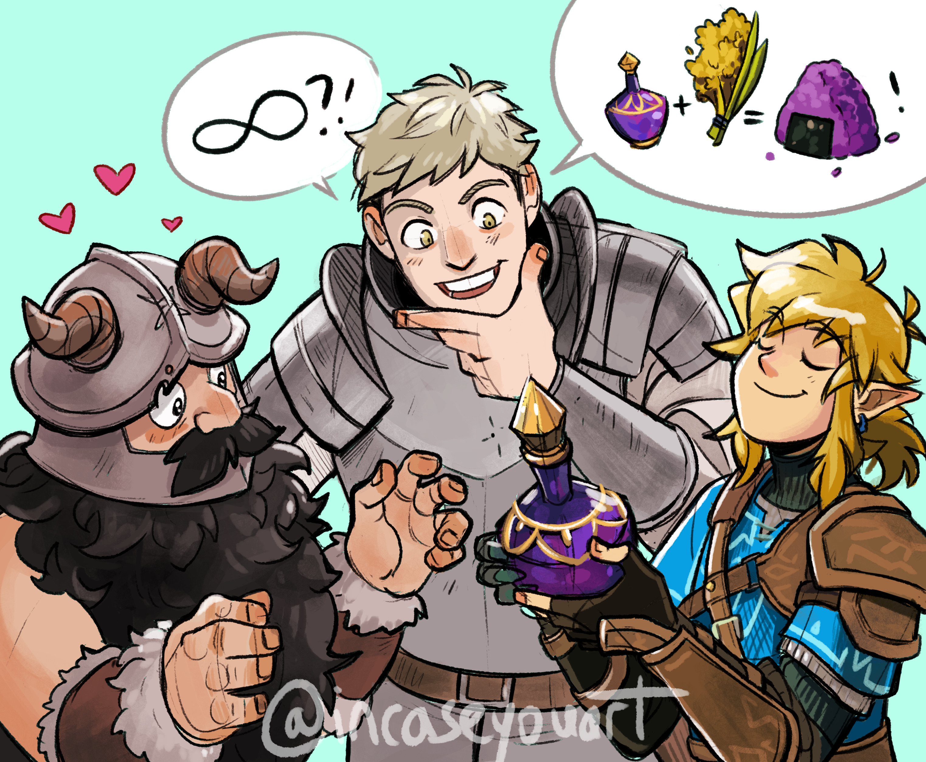 Safebooru - 3boys absurdres armor beard blush closed eyes crossover dungeon meshi dwarf facial ...