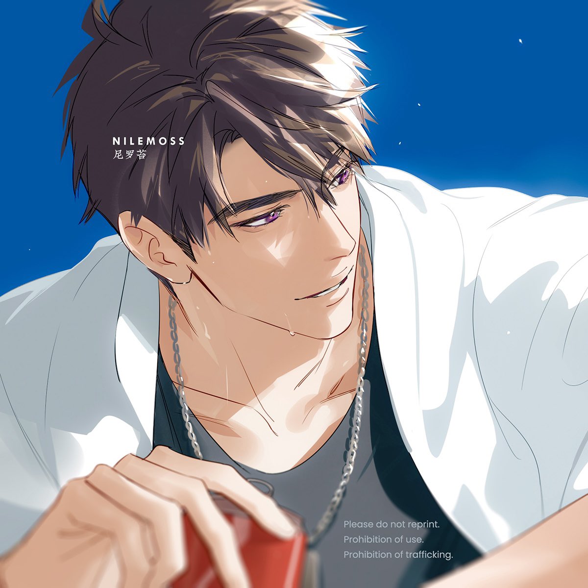 Safebooru - 1boy black hair black shirt blue sky caleb (love and deepspace) can collarbone dog ...