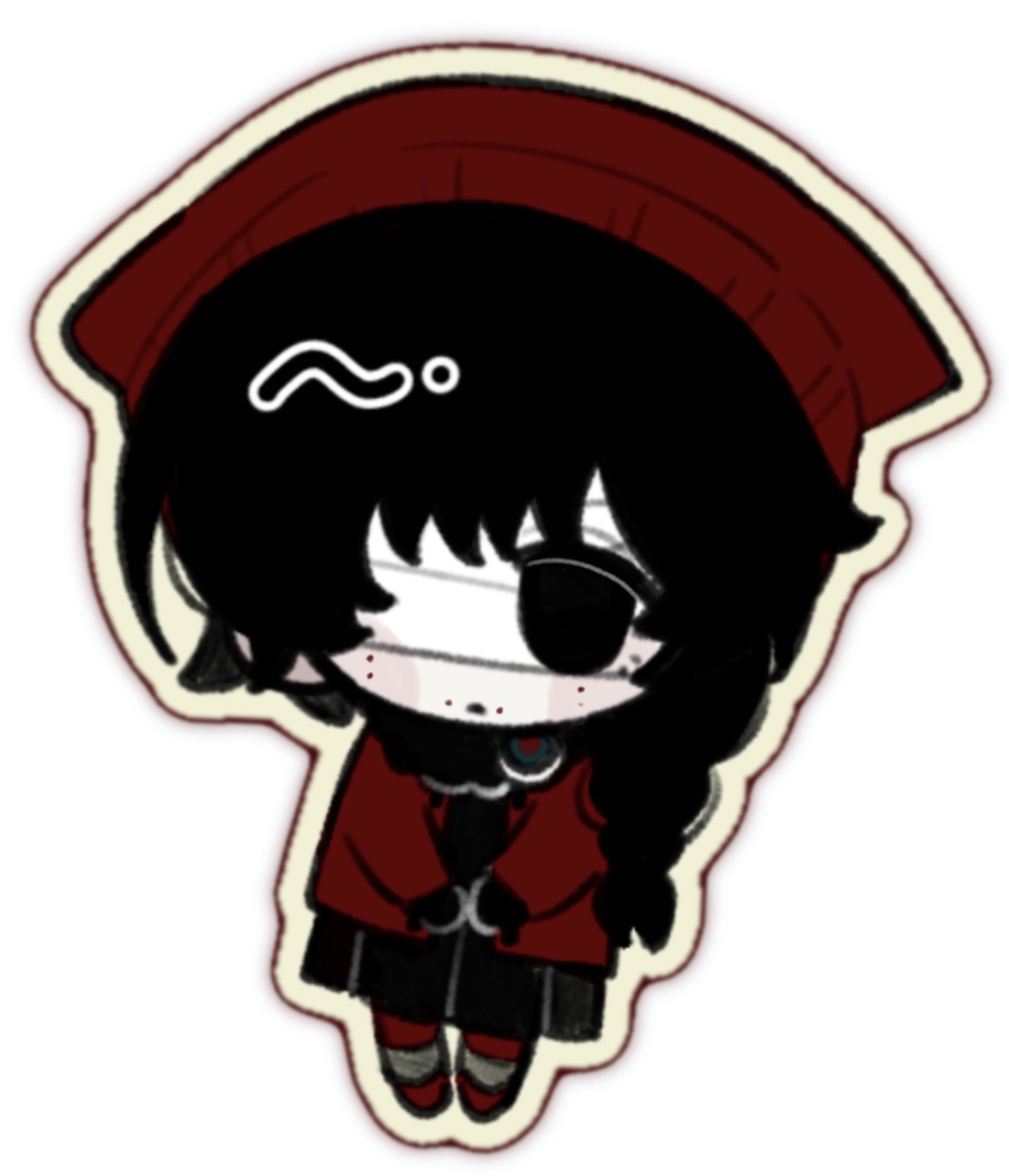 Safebooru - 1girl bandage over one eye black dress black gloves black hair braid chibi chibi ...