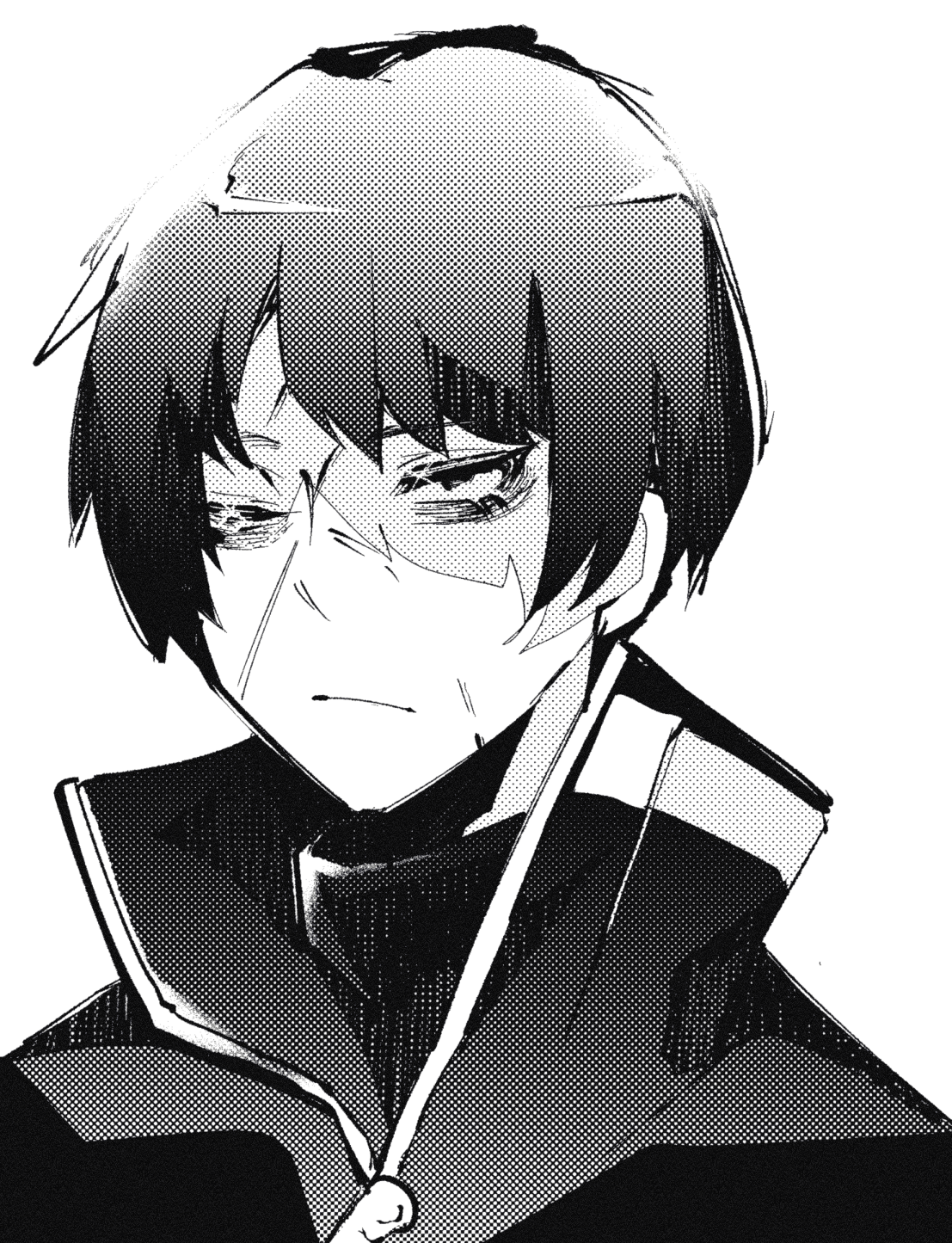 Safebooru - 1girl closed mouth greyscale highres jacket library of ...