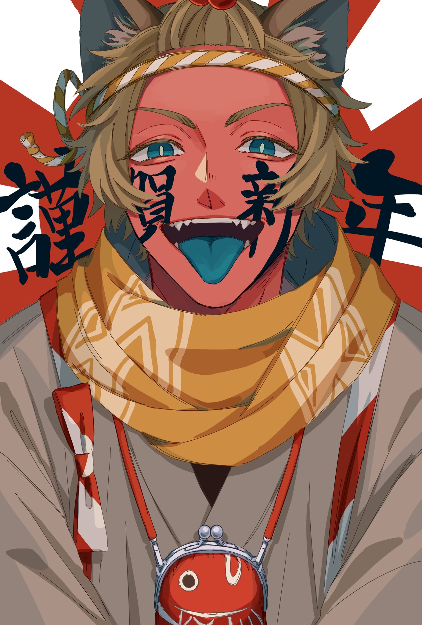 Safebooru - 1boy animal ear fluff blonde hair blue eyes brown kimono ...