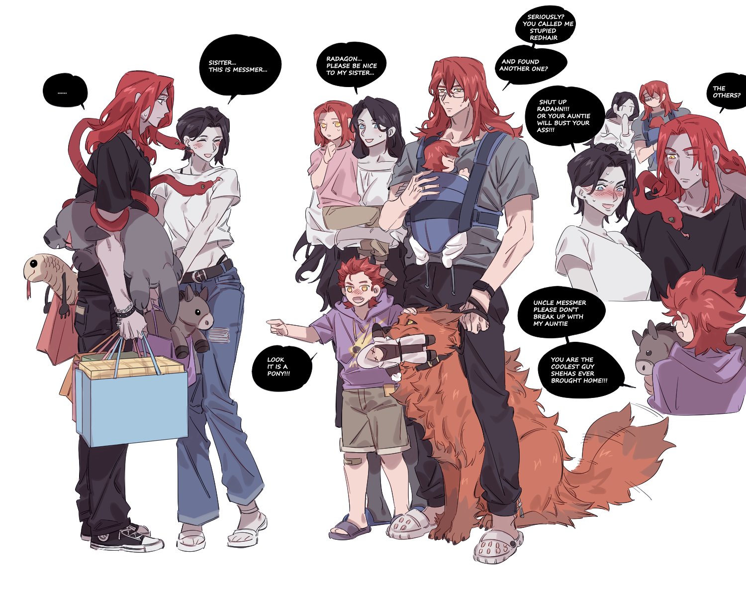 Safebooru - 3boys 3girls bag blue eyes blush carrying carrying person child carry collar crocs ...