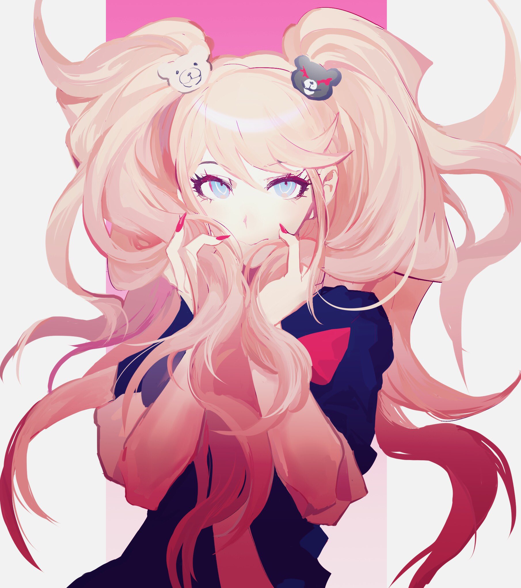 Safebooru - 1girl bear hair ornament black shirt blonde hair bow ...