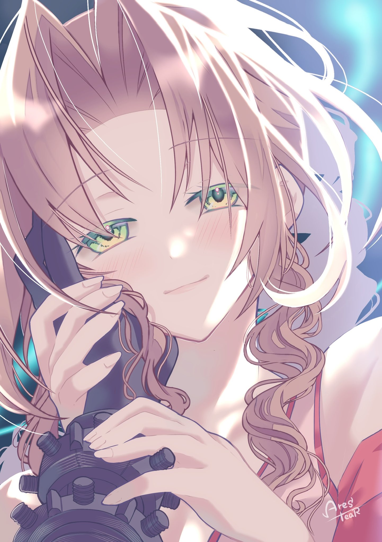 Safebooru - 1boy 1girl aerith gainsborough arestear0701 artist name bare shoulders black gloves ...