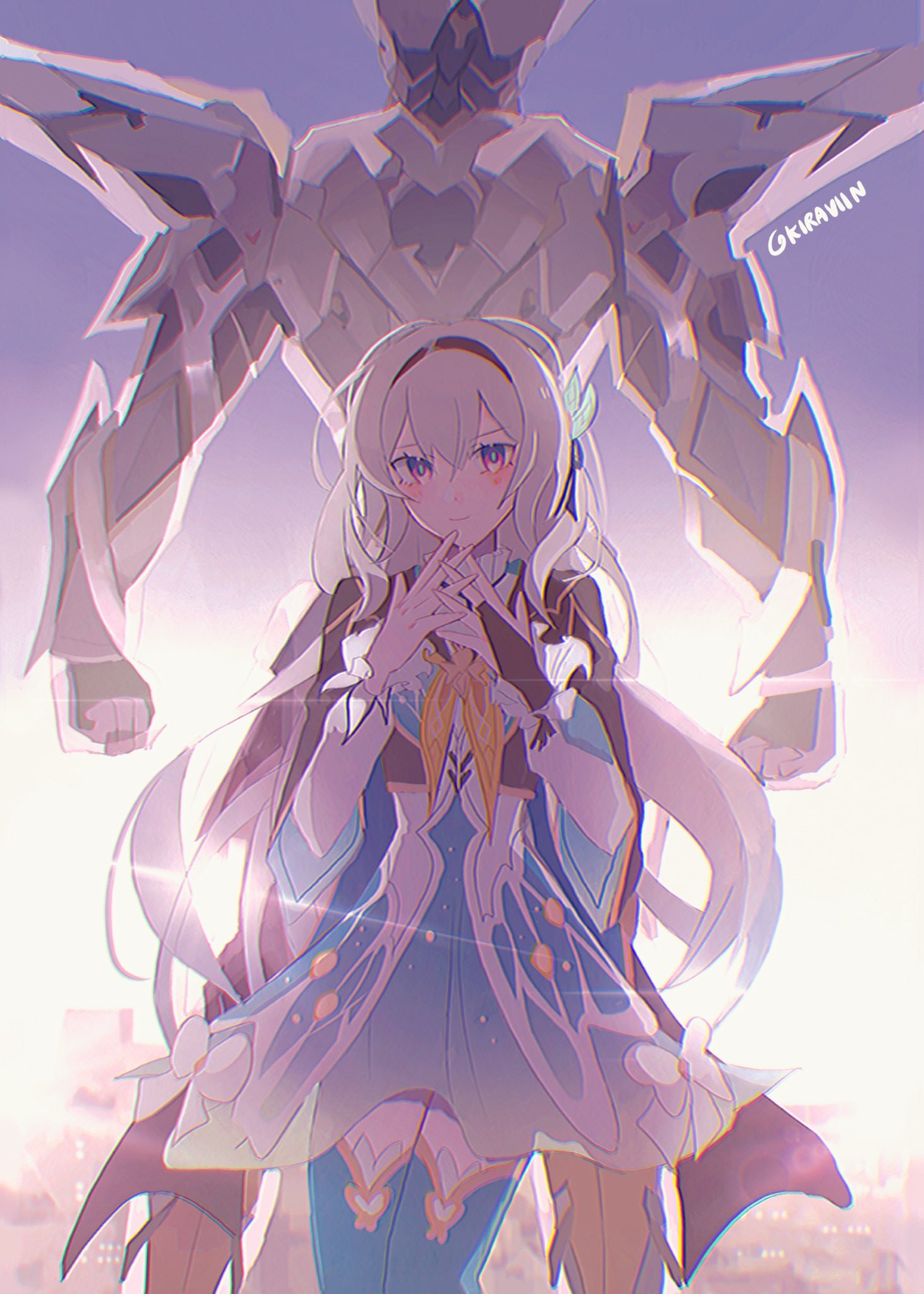 Safebooru - 1girl black hairband brown sleeves commentary cowboy shot dress english commentary ...