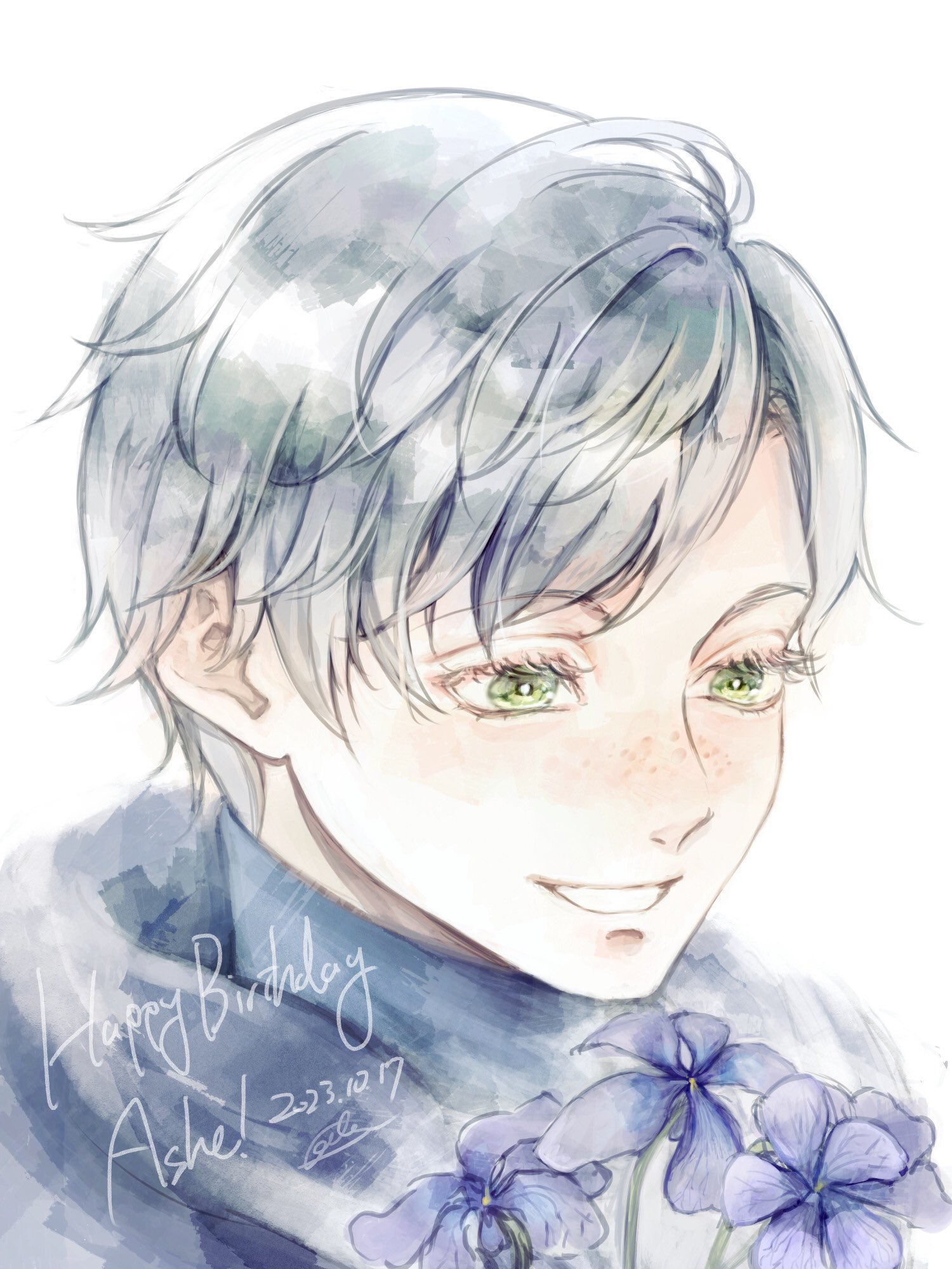 Safebooru - 1boy ashe ubert blue flower commentary request eula rito ...