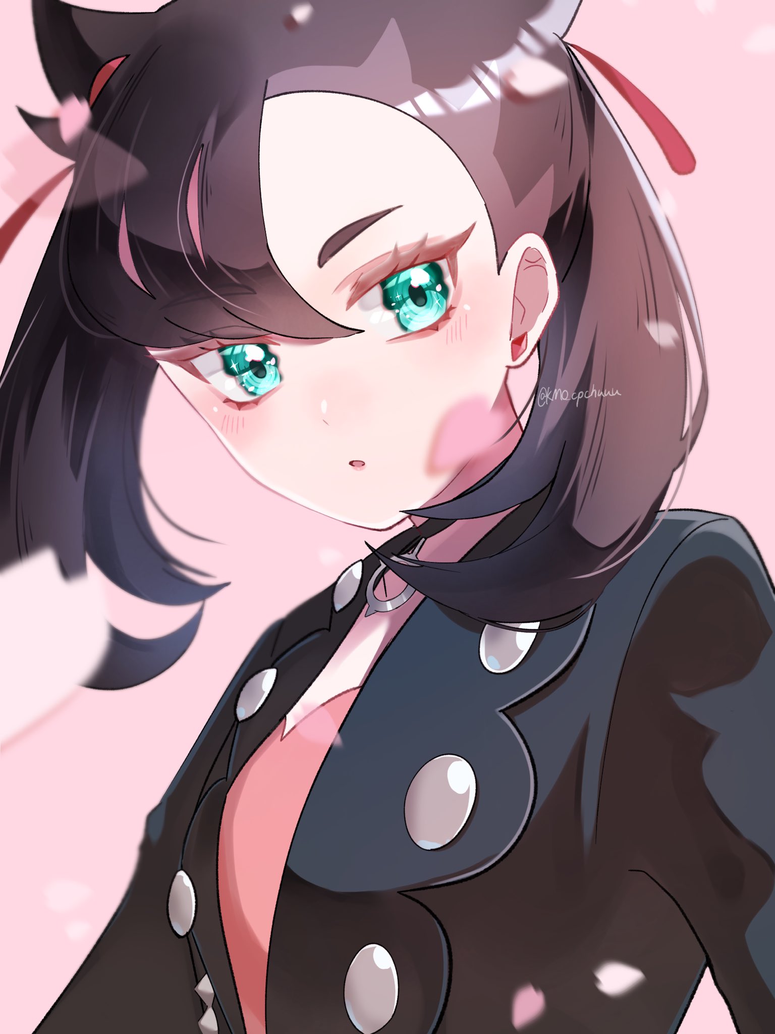 Safebooru - 1girl asymmetrical bangs black choker black hair black jacket blue eyes choker dress ...