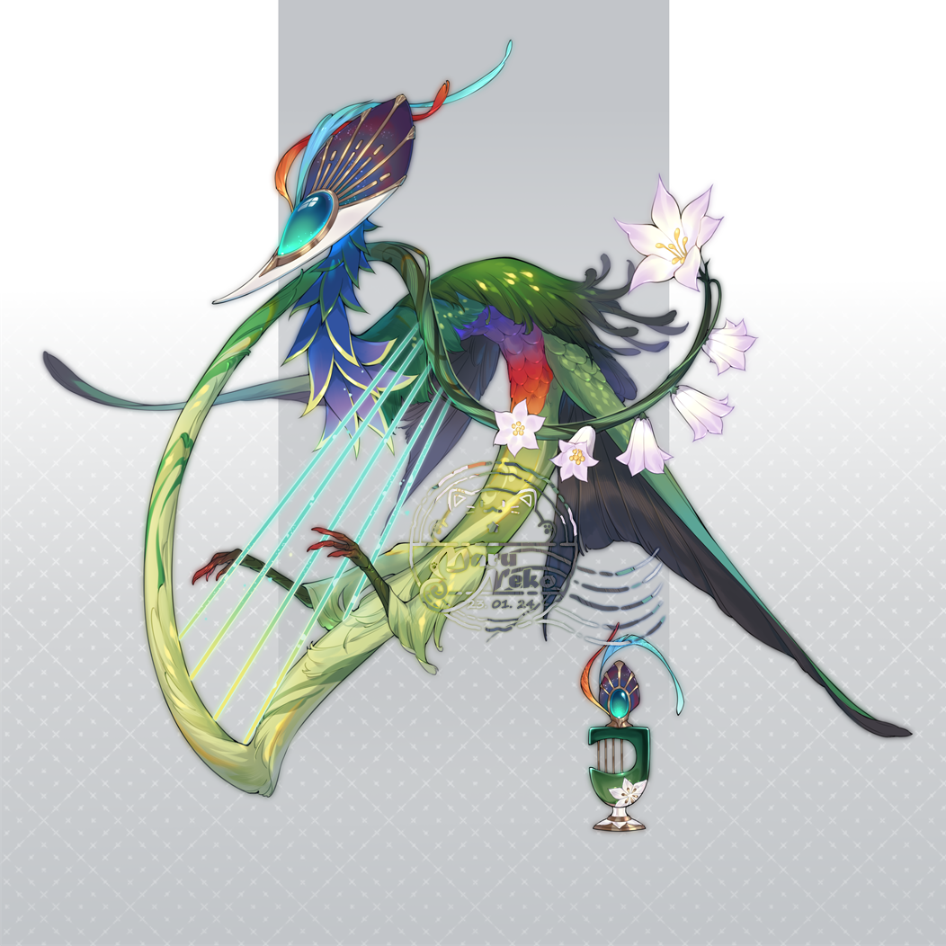 Safebooru - bird bottle flower harp instrument maruneko monster no ...