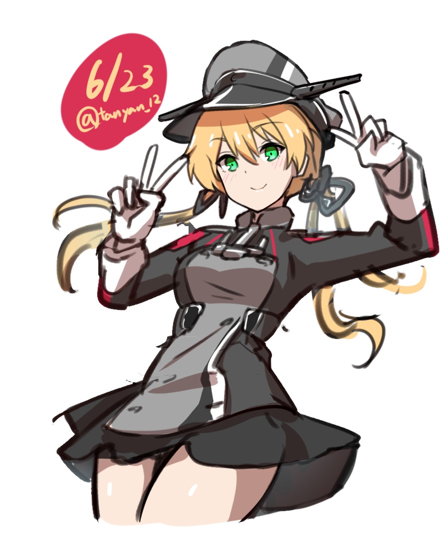 Safebooru - anchor choker anchor hair ornament black skirt blonde hair cowboy shot gloves green ...