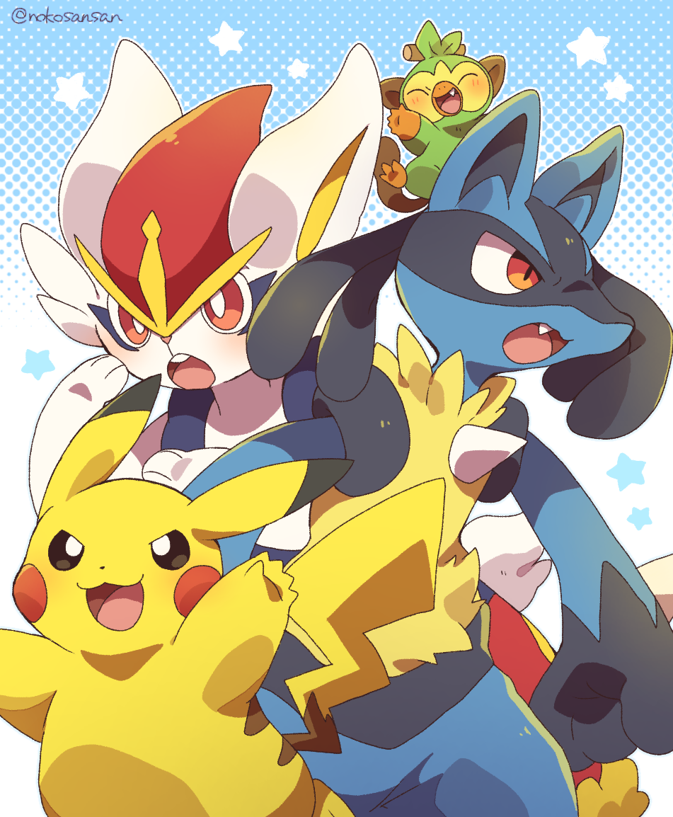 Safebooru - artist name black fur blue fur blush bright pupils brown eyes cinderace closed eyes ...