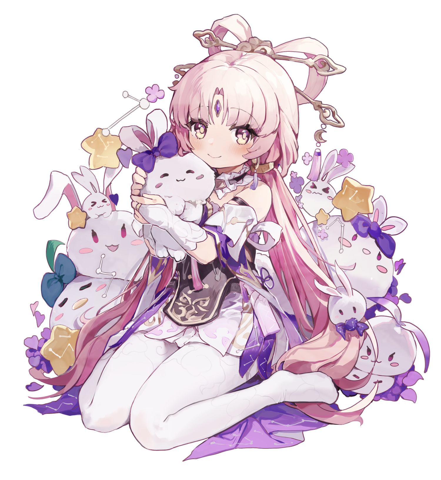 Safebooru - 1girl bare shoulders bow bow-shaped hair bridal gauntlets closed mouth coria ...