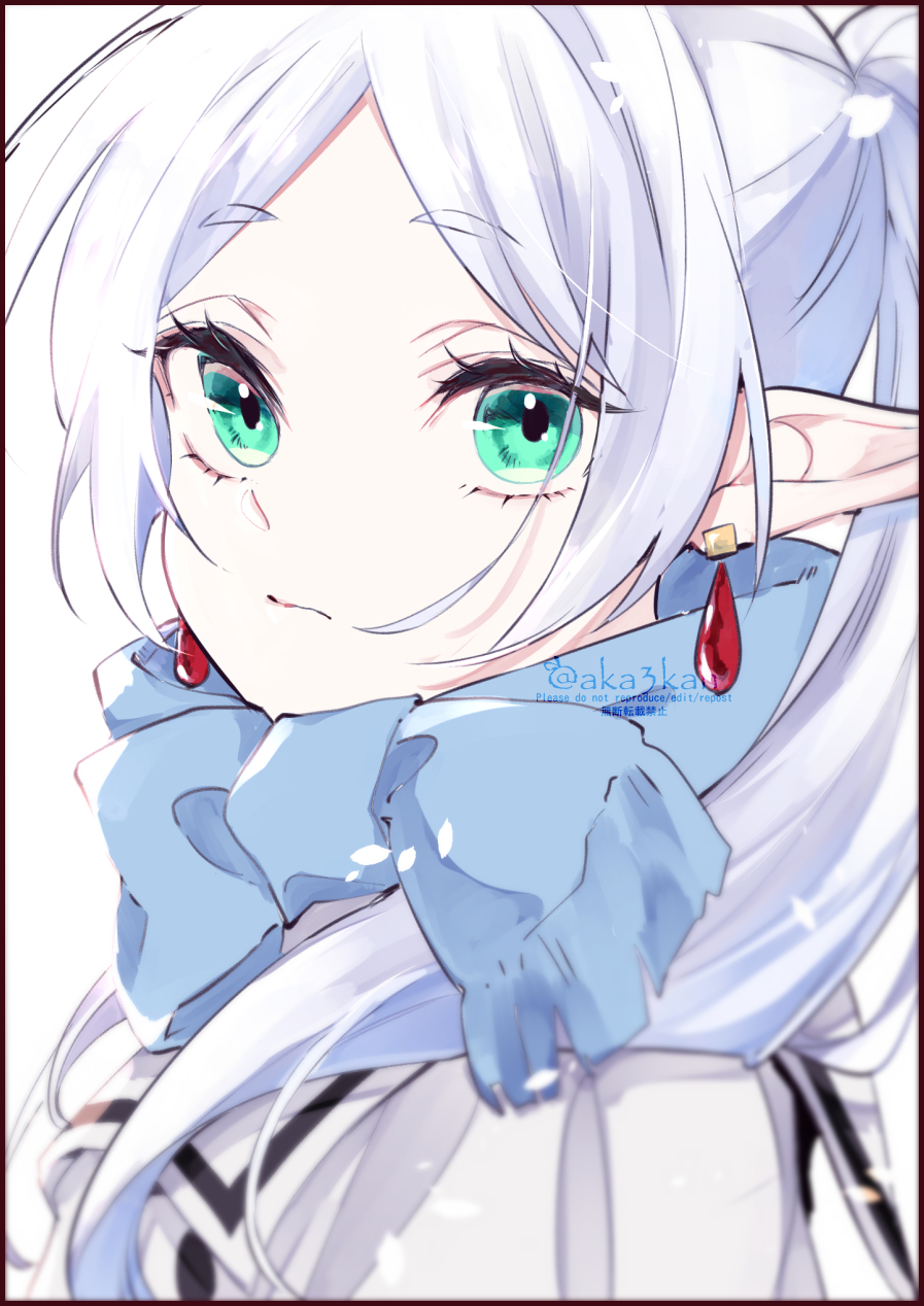 Safebooru - 1girl aka mikan artist name blue scarf earrings elf ...