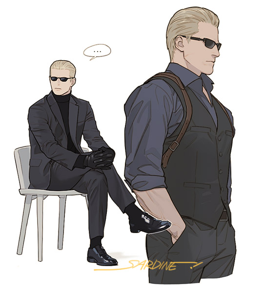 Safebooru - ... 1boy albert wesker belt black footwear black gloves ...
