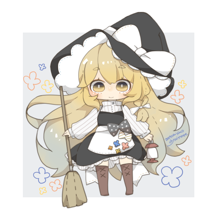 Safebooru - 1girl apron blonde hair blush bow braid broom chibi hair tubes hat hat bow kirisame ...