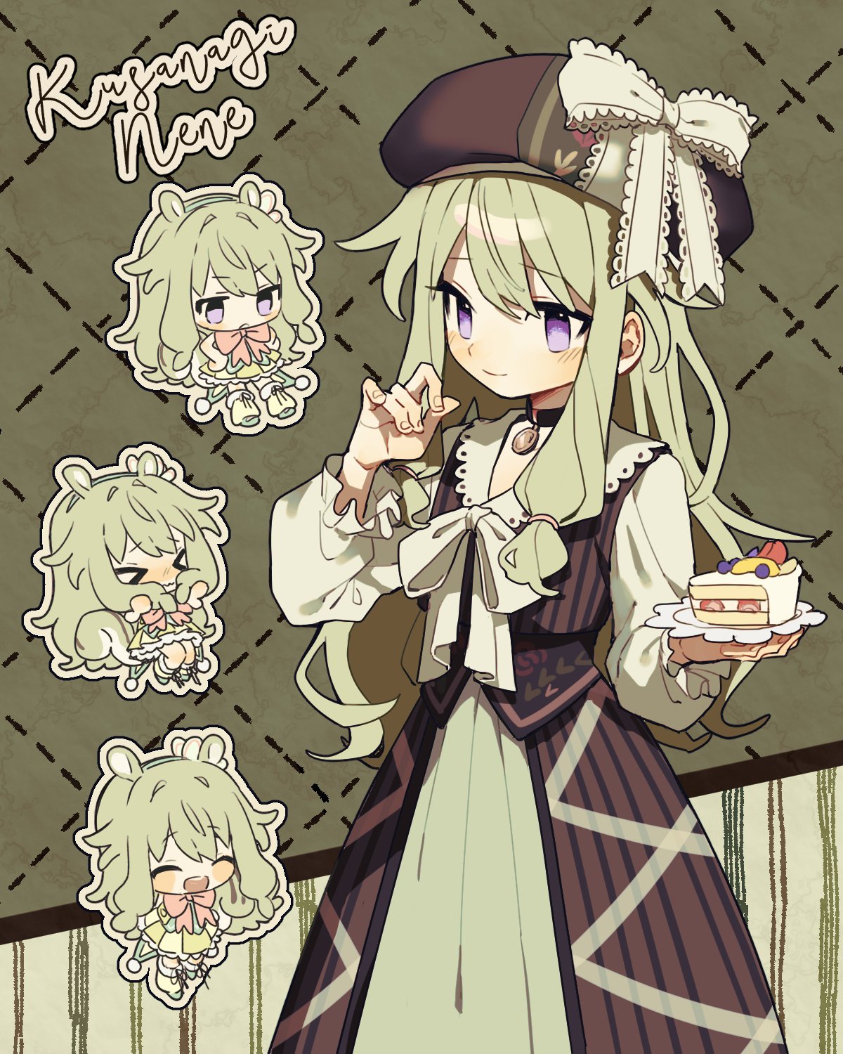 Safebooru - 1girl beret blush bow brown dress brown hat cake closed ...