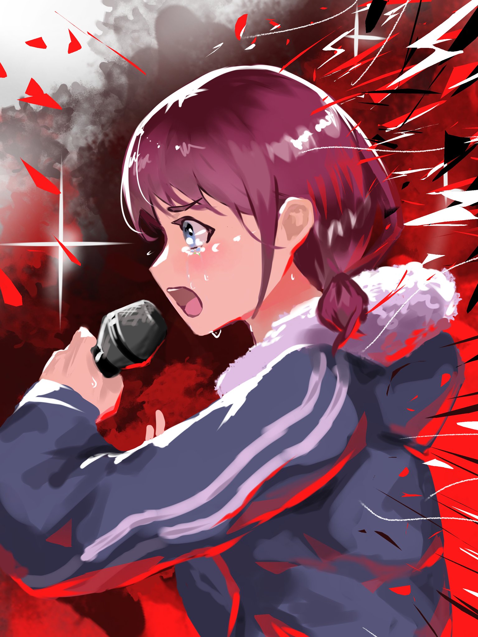 Safebooru - 1girl black hoodie blue eyes brown hair crying crying with ...