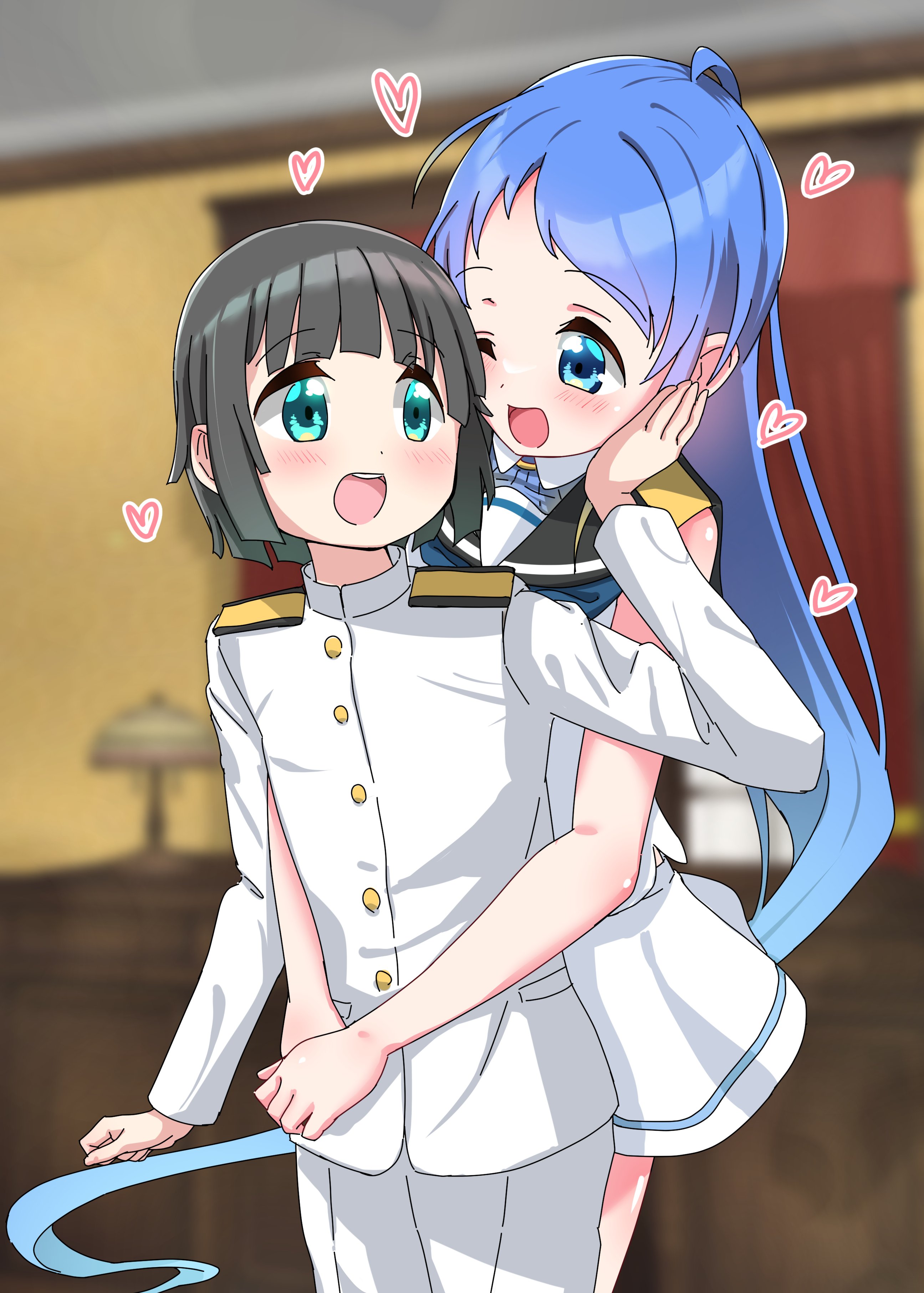 Safebooru - 1boy 1girl absurdres admiral (kancolle) black hair black sailor collar blue eyes ...