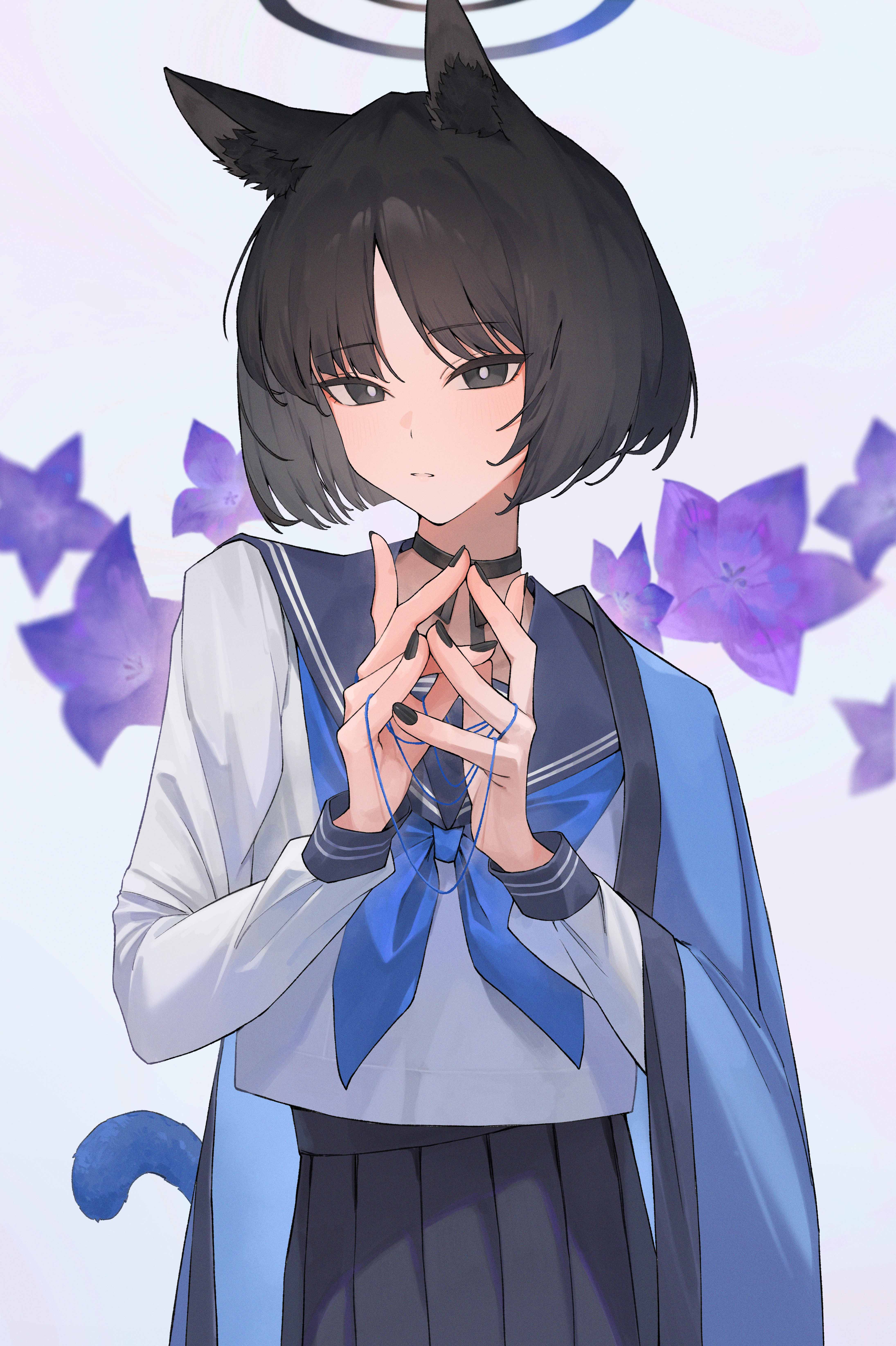 Safebooru - 1girl absurdres animal ear fluff animal ears black eyes black hair black nails black ...