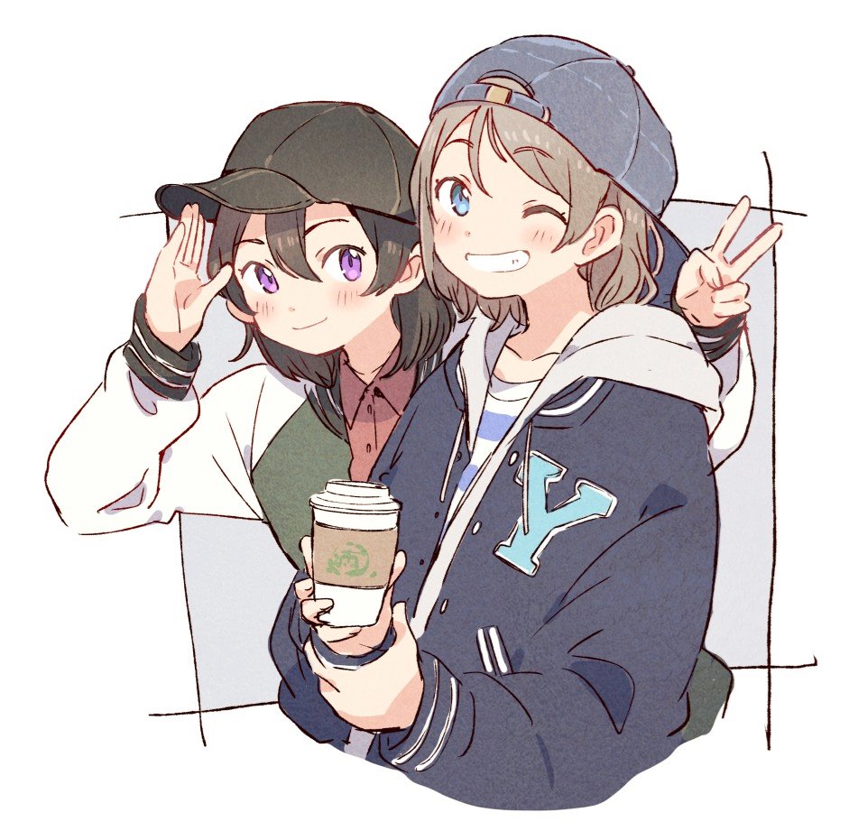 Safebooru - baseball cap black hair blue eyes blush cup from side hat ...