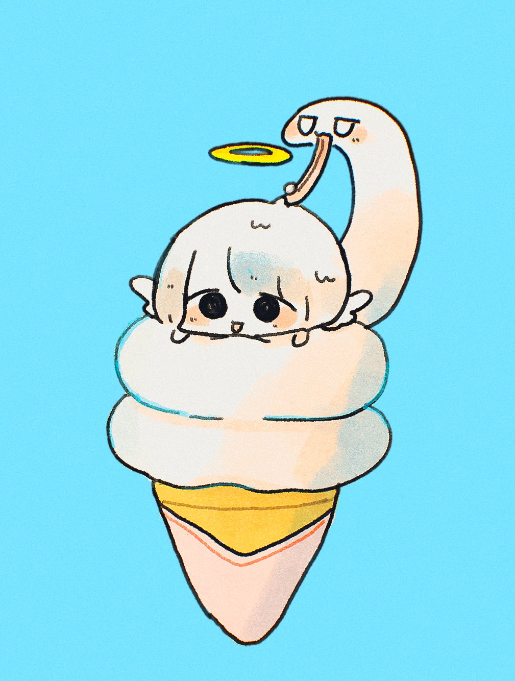 Safebooru - 1girl angel black eyes blue background chibi chibi only ...