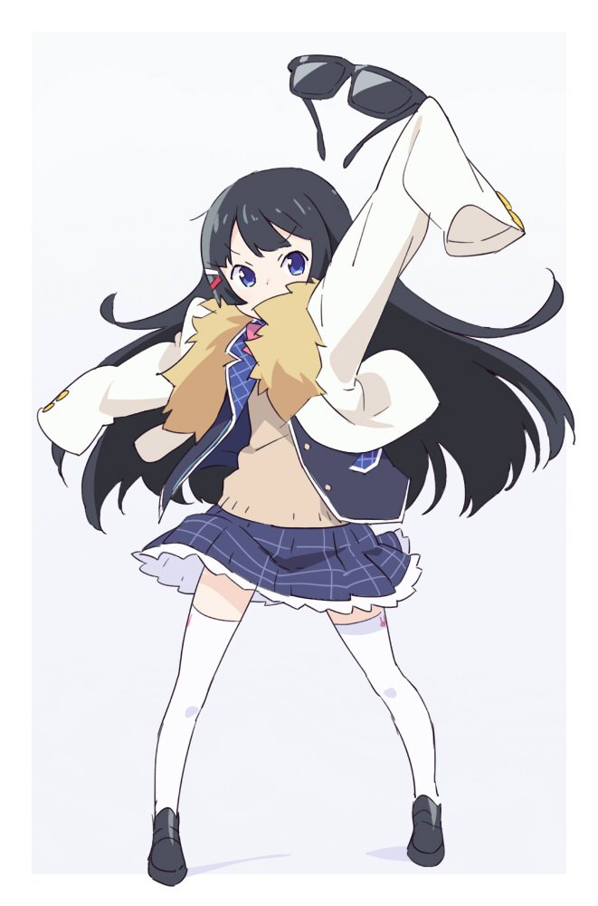 Safebooru - 1girl arm up black footwear black hair blazer blue eyes blue jacket blue skirt ...