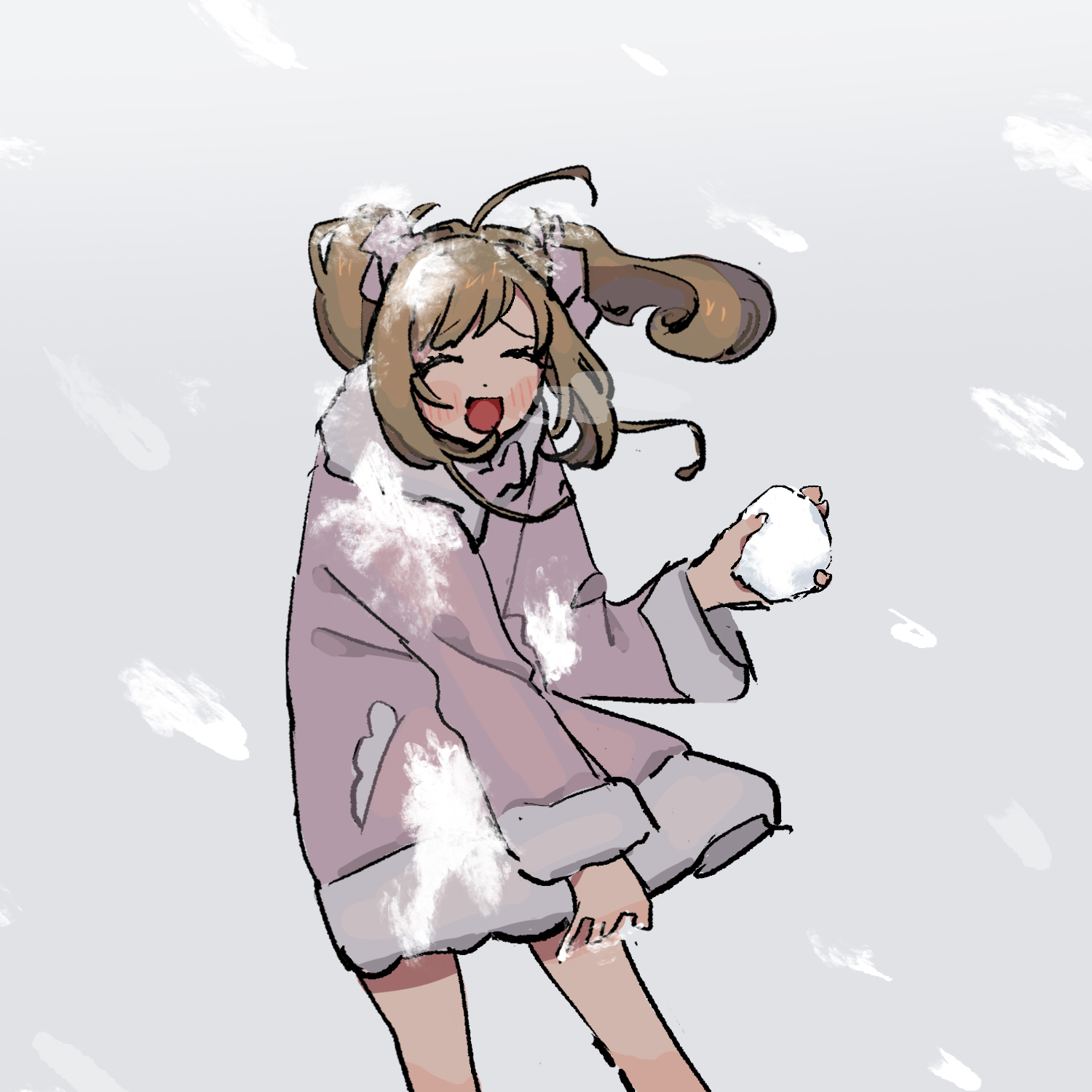 Safebooru - 1girl ahoge blush closed eyes coat cowboy shot floating hair fur-trimmed coat fur ...