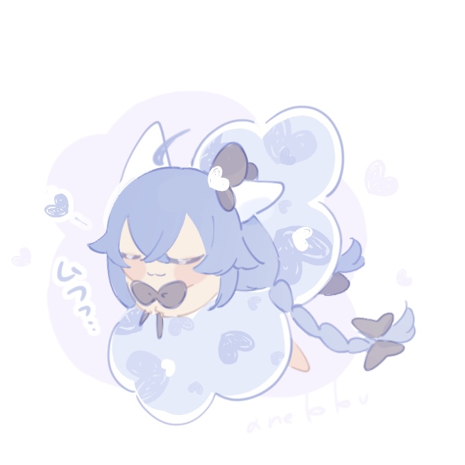 Safebooru - 1girl :3 ahoge animal ears black bow black bowtie black ribbon blue eyes blue hair ...