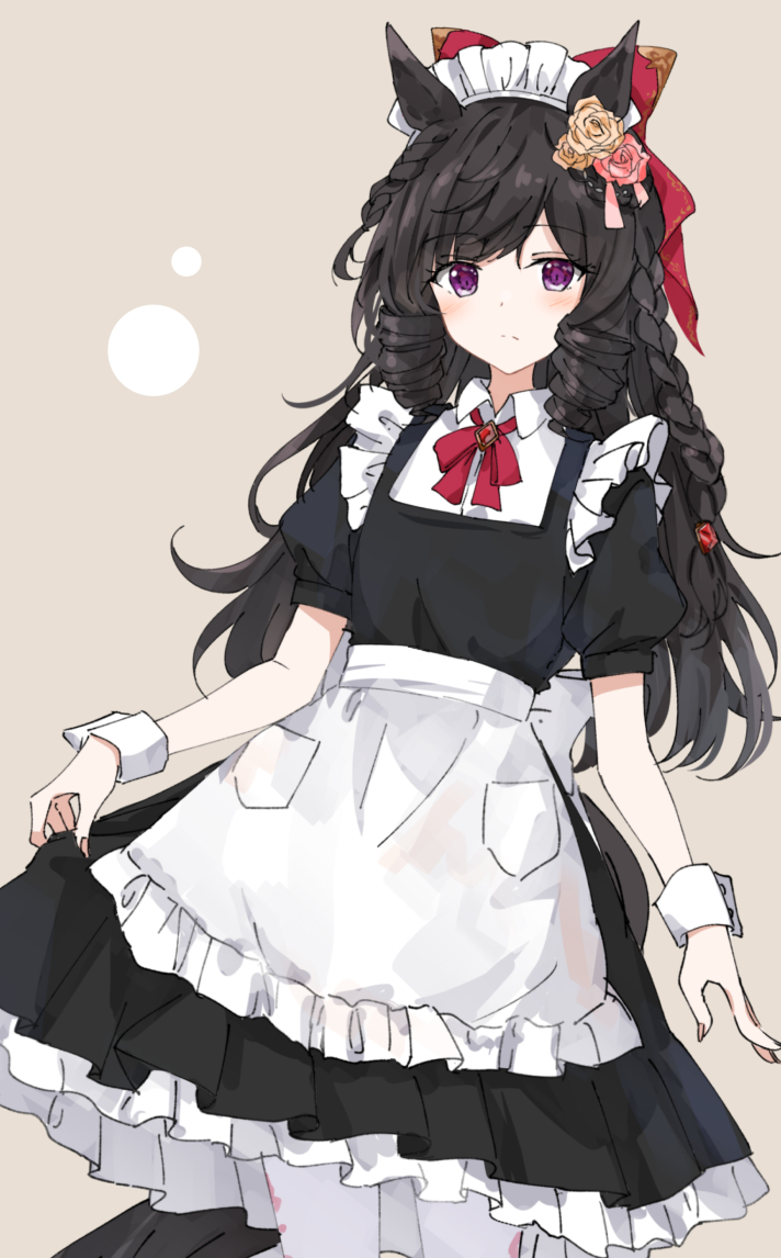 Safebooru - 1girl alternate costume animal ears apron black hair blush daiichi ruby (umamusume ...
