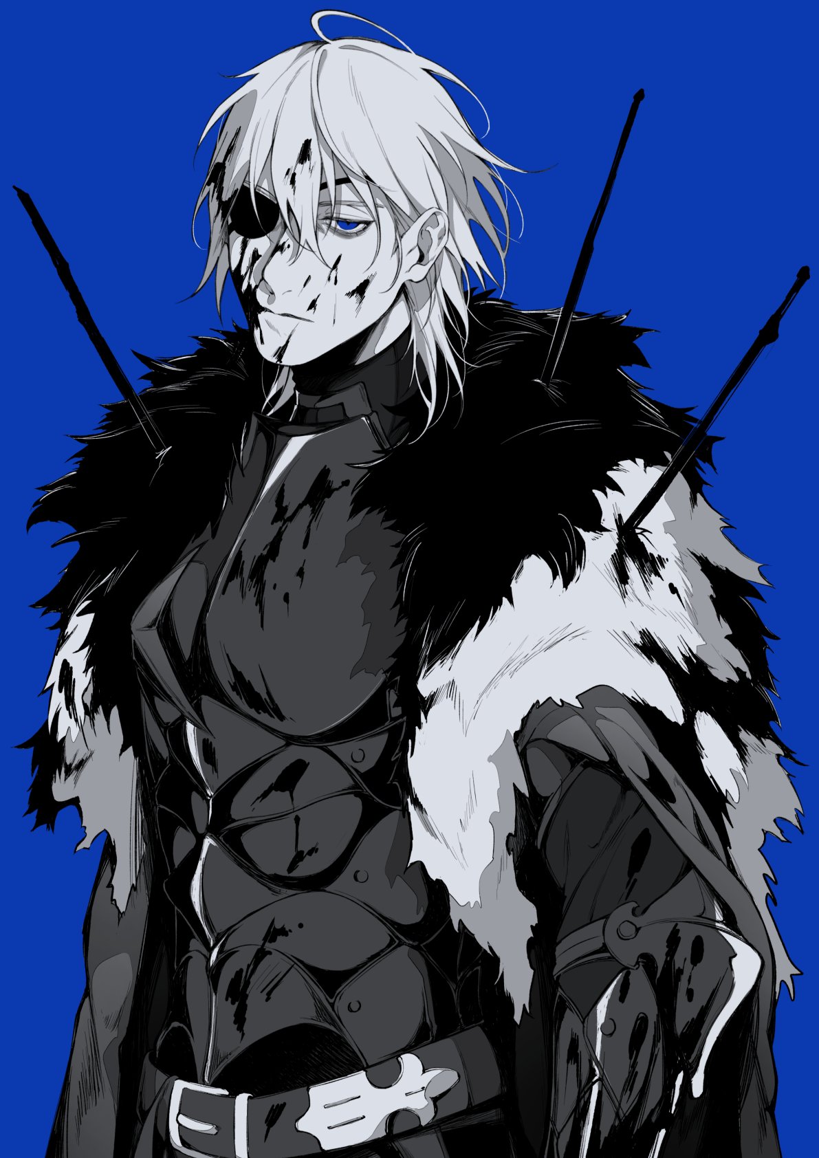 Safebooru - 1boy armor armored gloves belt black armor black belt black fur blood blood on armor ...