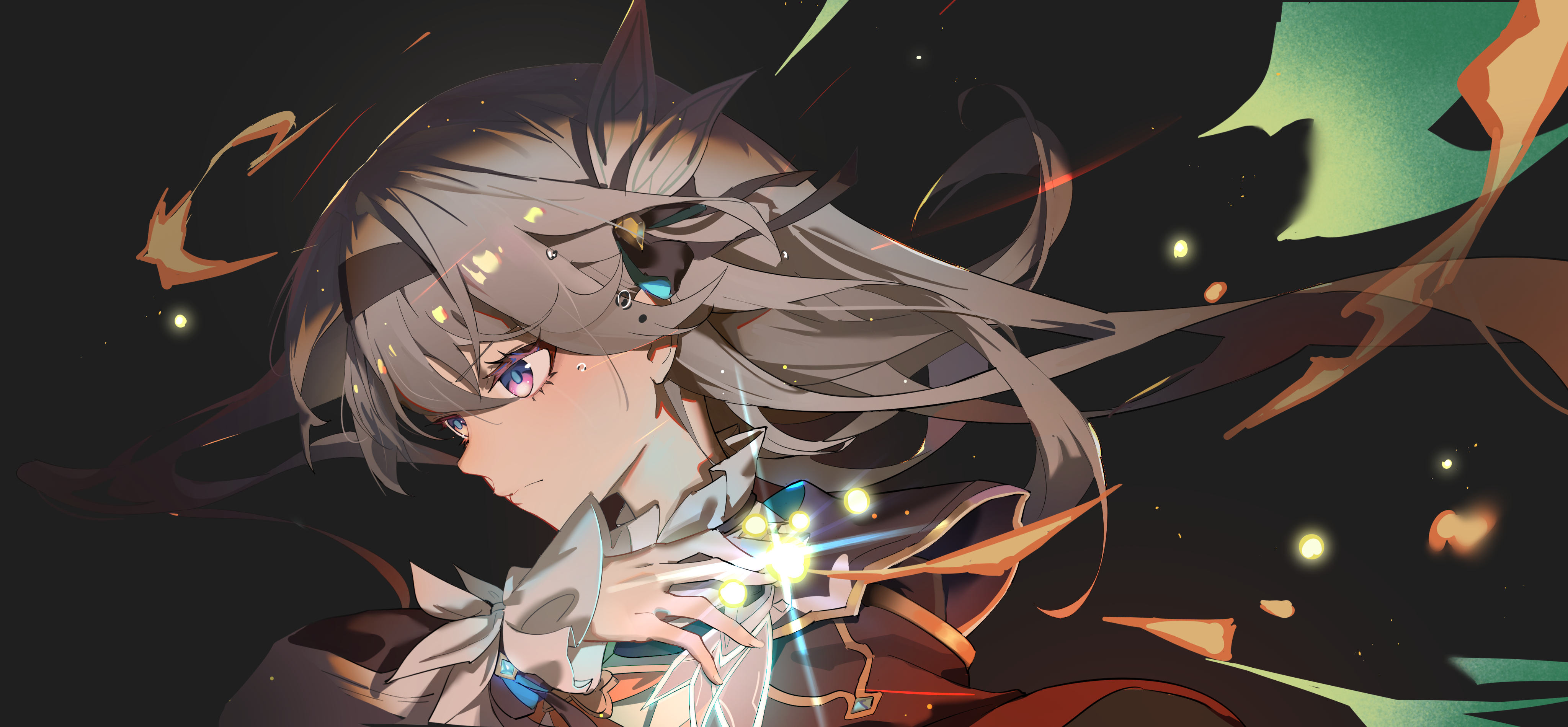 Safebooru - 1girl absurdres black background black hairband black jacket firefly (honkai: star ...