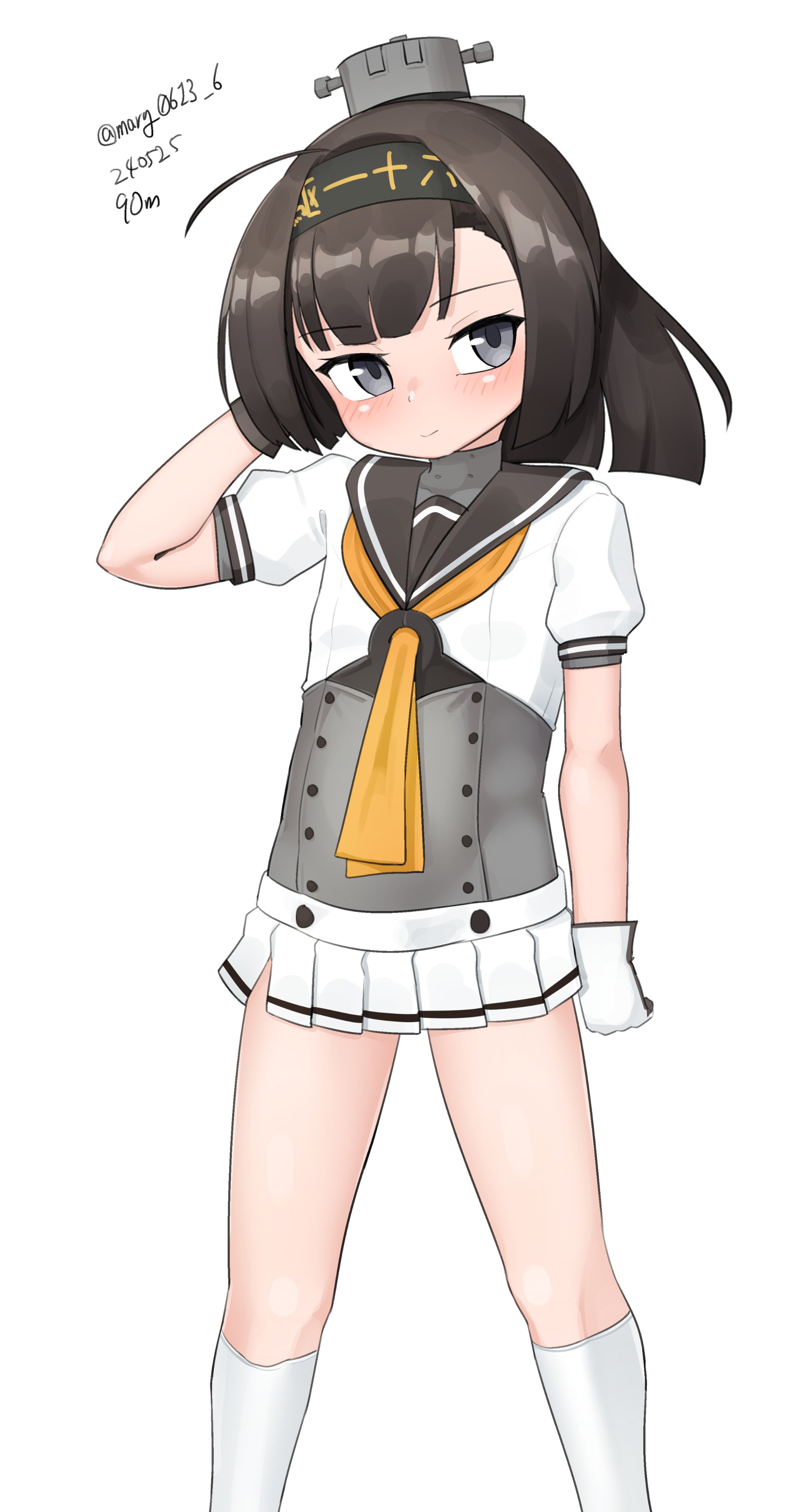 Safebooru - 1girl absurdres aged down akizuki (kancolle) black hair black headband black sailor ...