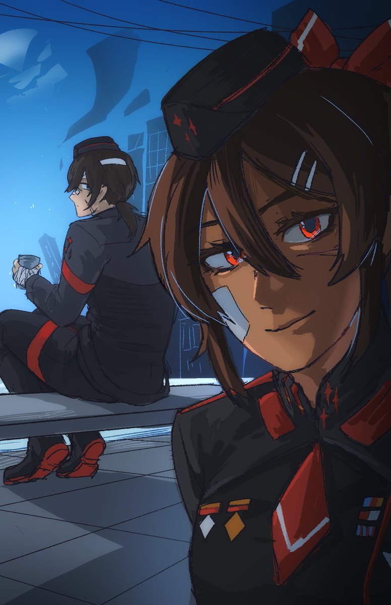 Safebooru - 2girls alina seo bandaged hand bandages bandaid bandaid on cheek bandaid on face ...