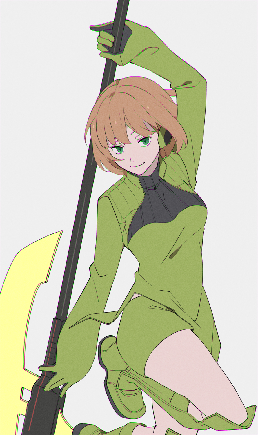 Safebooru - 1girl :> axe green boots green eyes green gloves headphones ...