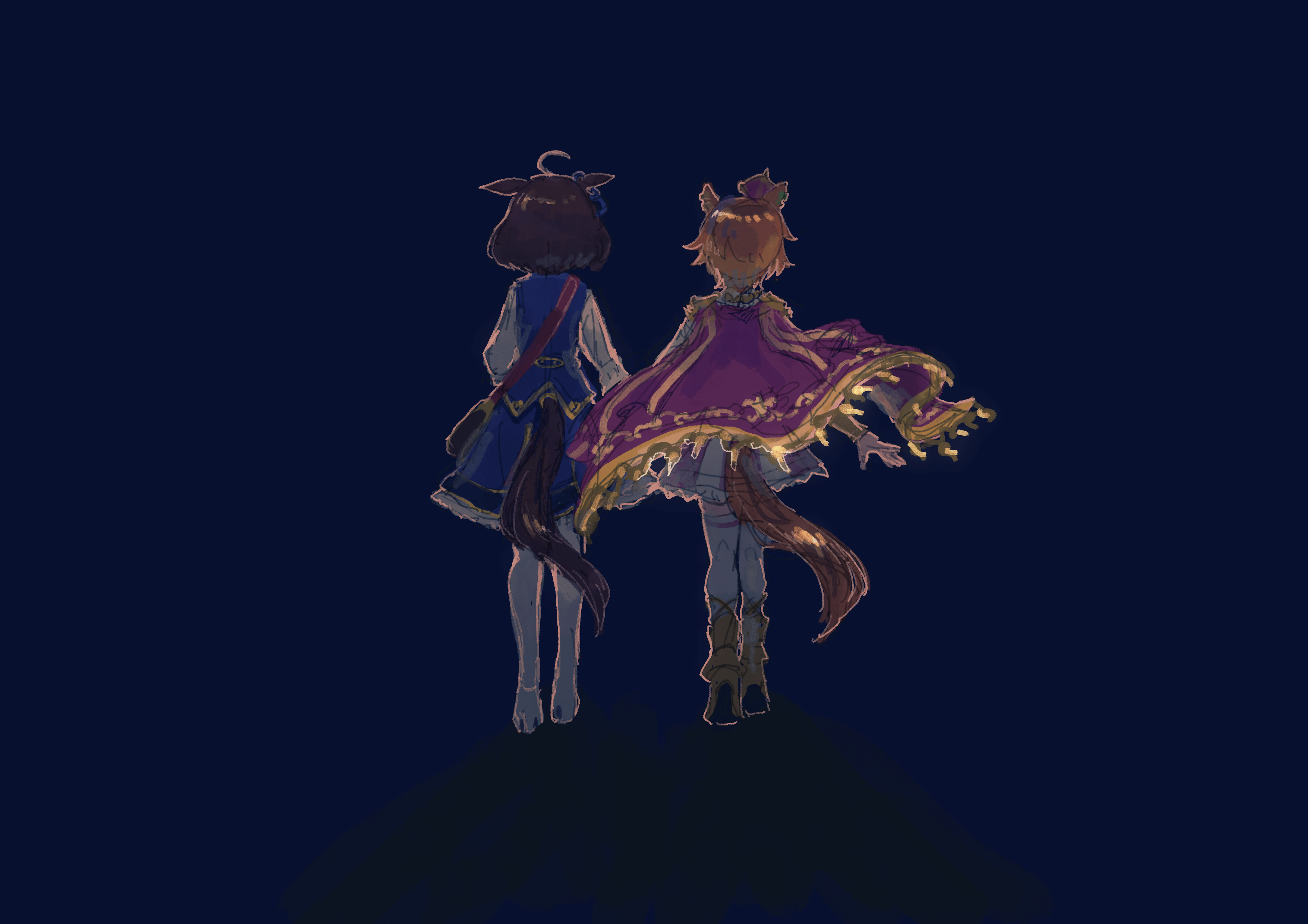 Safebooru - 2girls absurdres ahoge animal ears blonde hair blue background brown hair cape crown ...